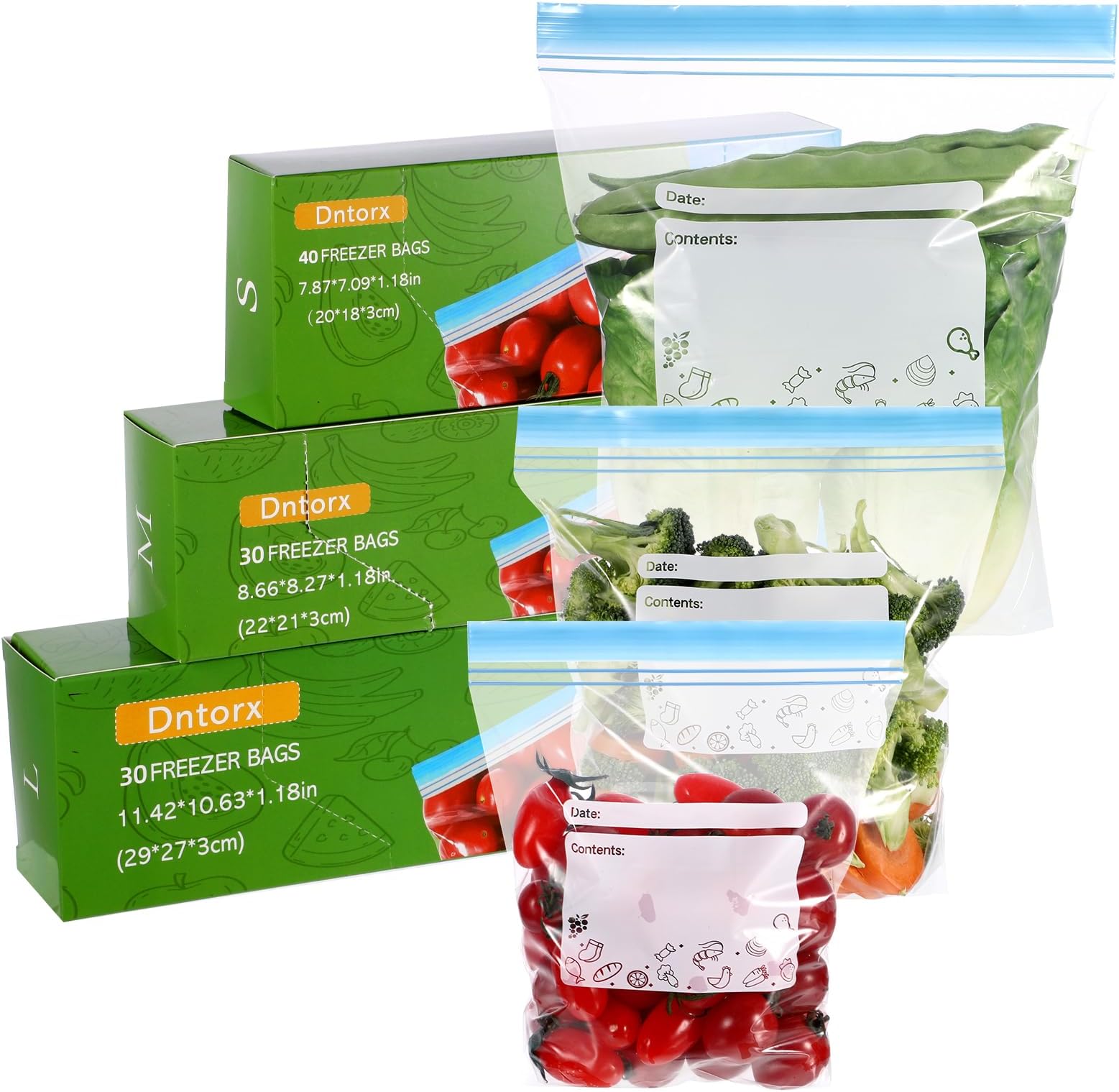 100 Pcs Freezer Bags, 3 Sizes Food Storage Bags (4.55L, 2.27L, 1L ...