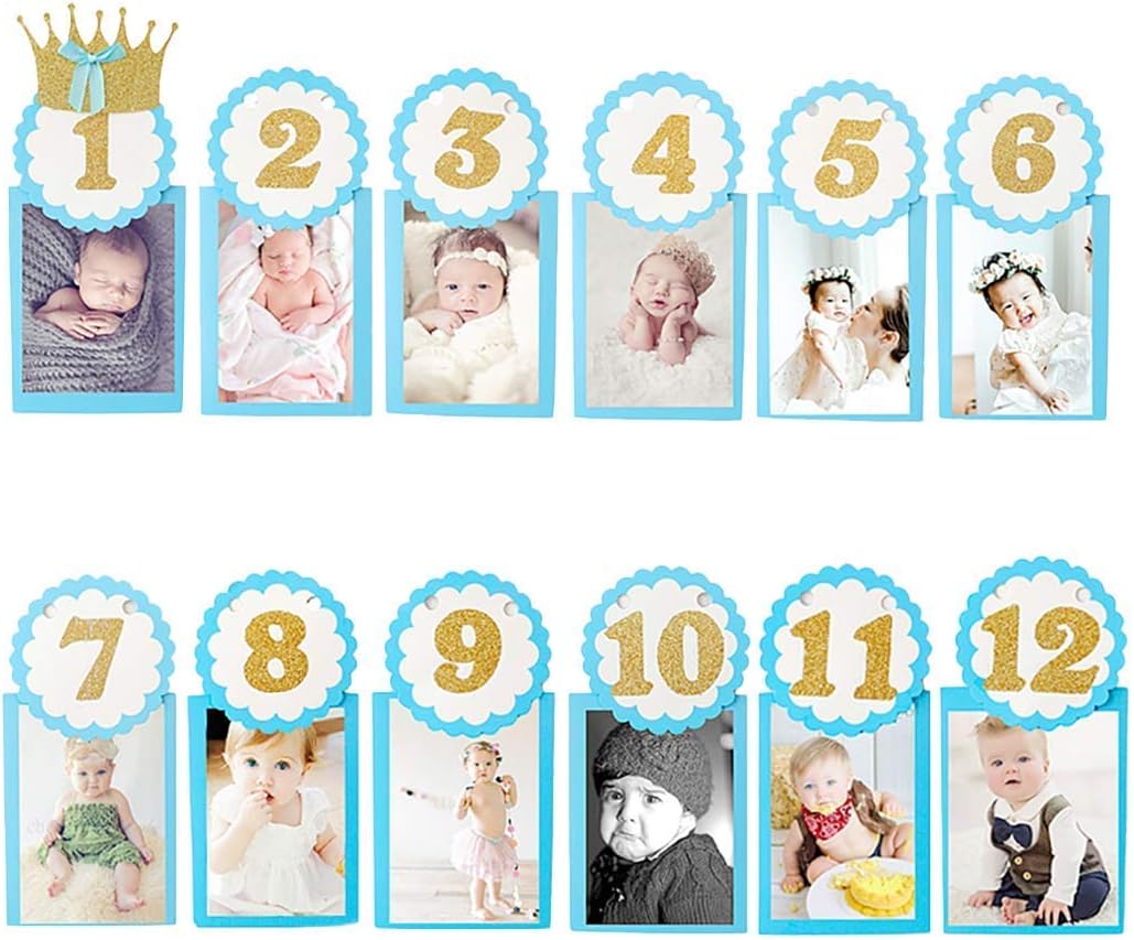Party Propz 12 Months Photo Banner For Birthday - Set of 12 Pcs Blue ...