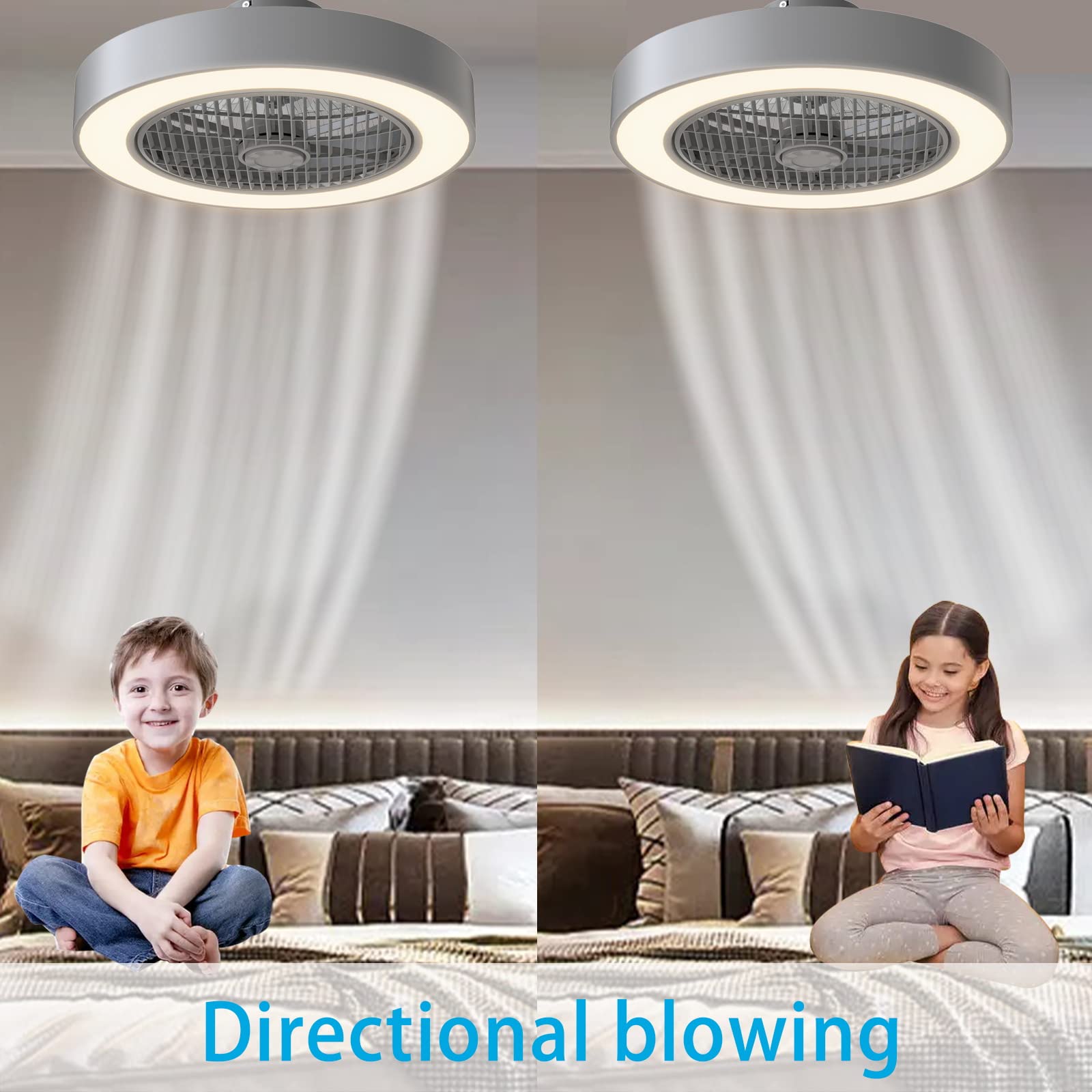QUMFIXPU Enclosed Ceiling Fan with Lights Low Profile Fan Light LED ...