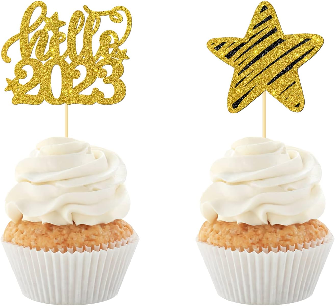 Amazon.com: Halodete Hello 2023 Cupcake Toppers, Happy New Year Cupcake ...