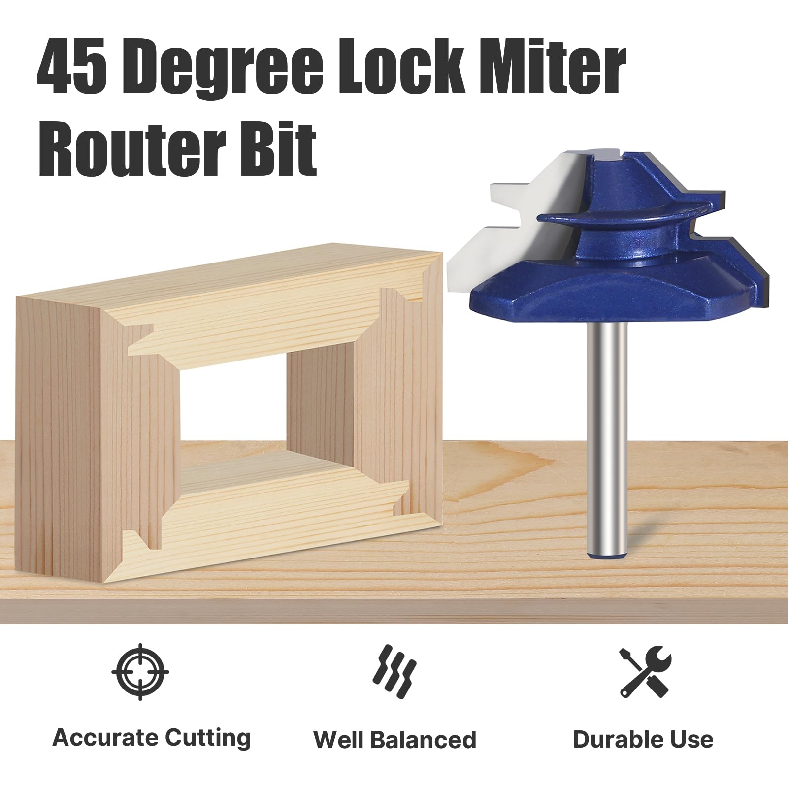 Snapklik.com : Vearter 45 Degree Lock Miter Router Bit 1/4 Shank 3/4 Stock