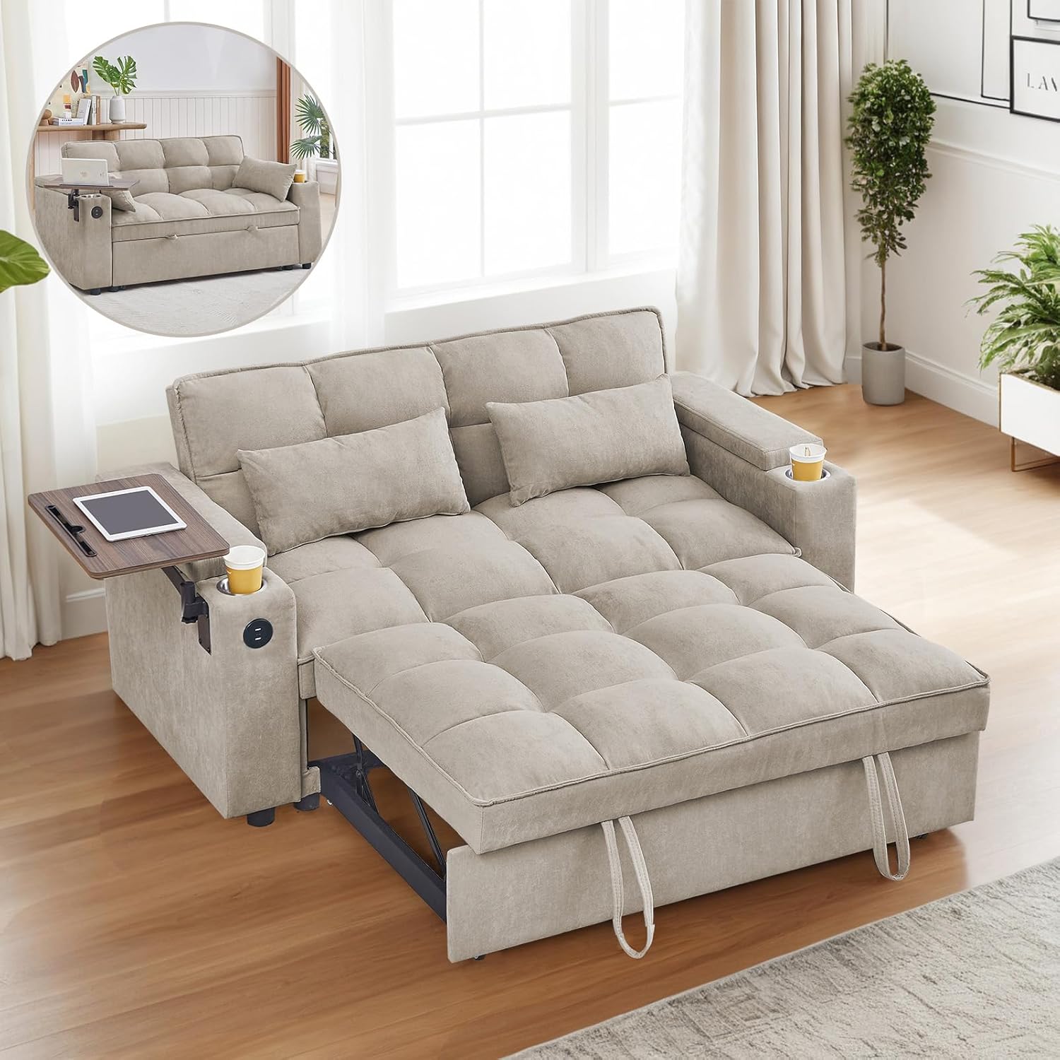 Amazon.com: Rovibek 3 in 1 Sofa Bed, 65 Inch Convertible Pull Out Couch ...
