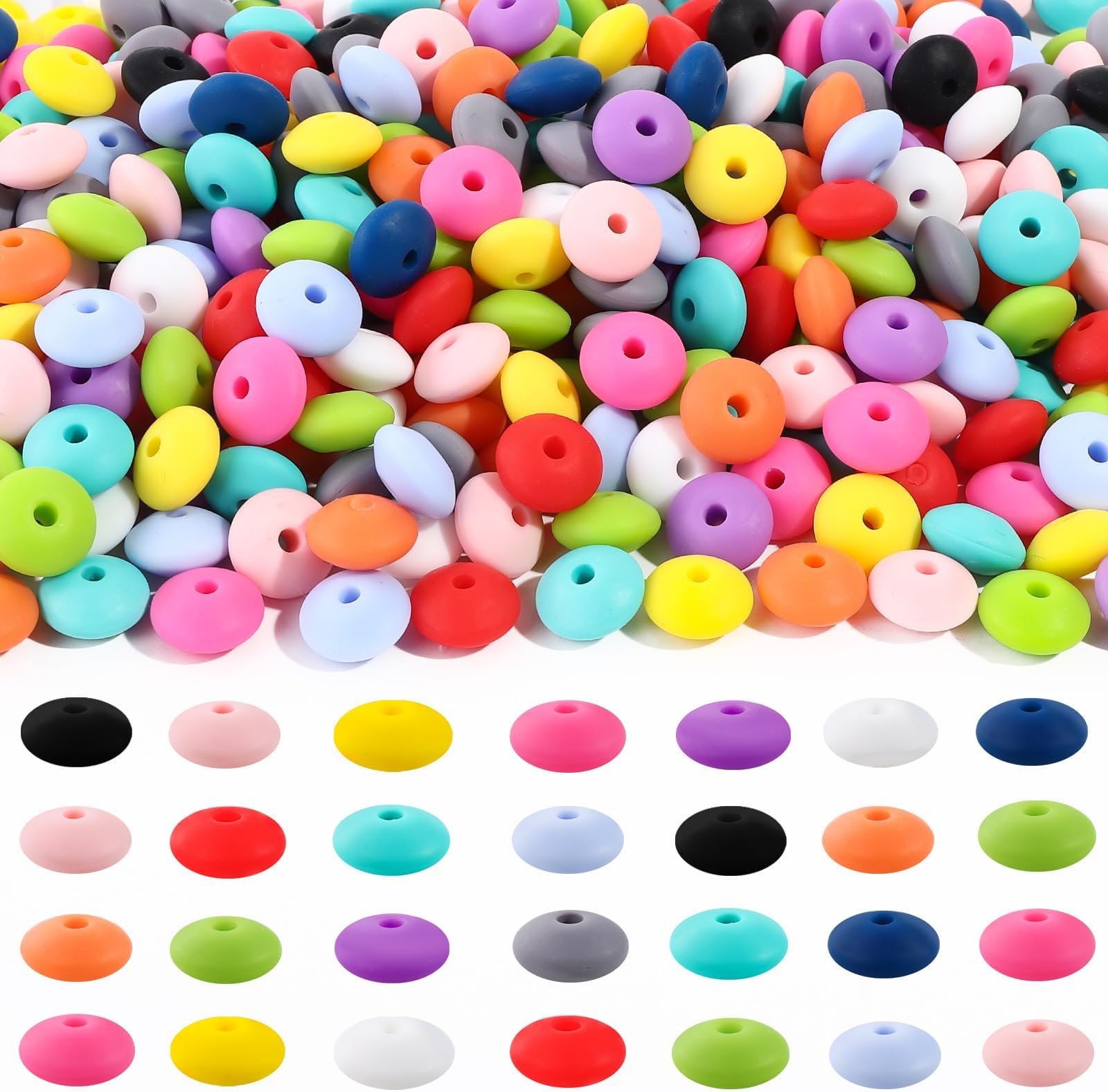 Amazon.com: DIYDEC 200pcs Silicone Lentil Beads 12mm Silicone Abacus ...