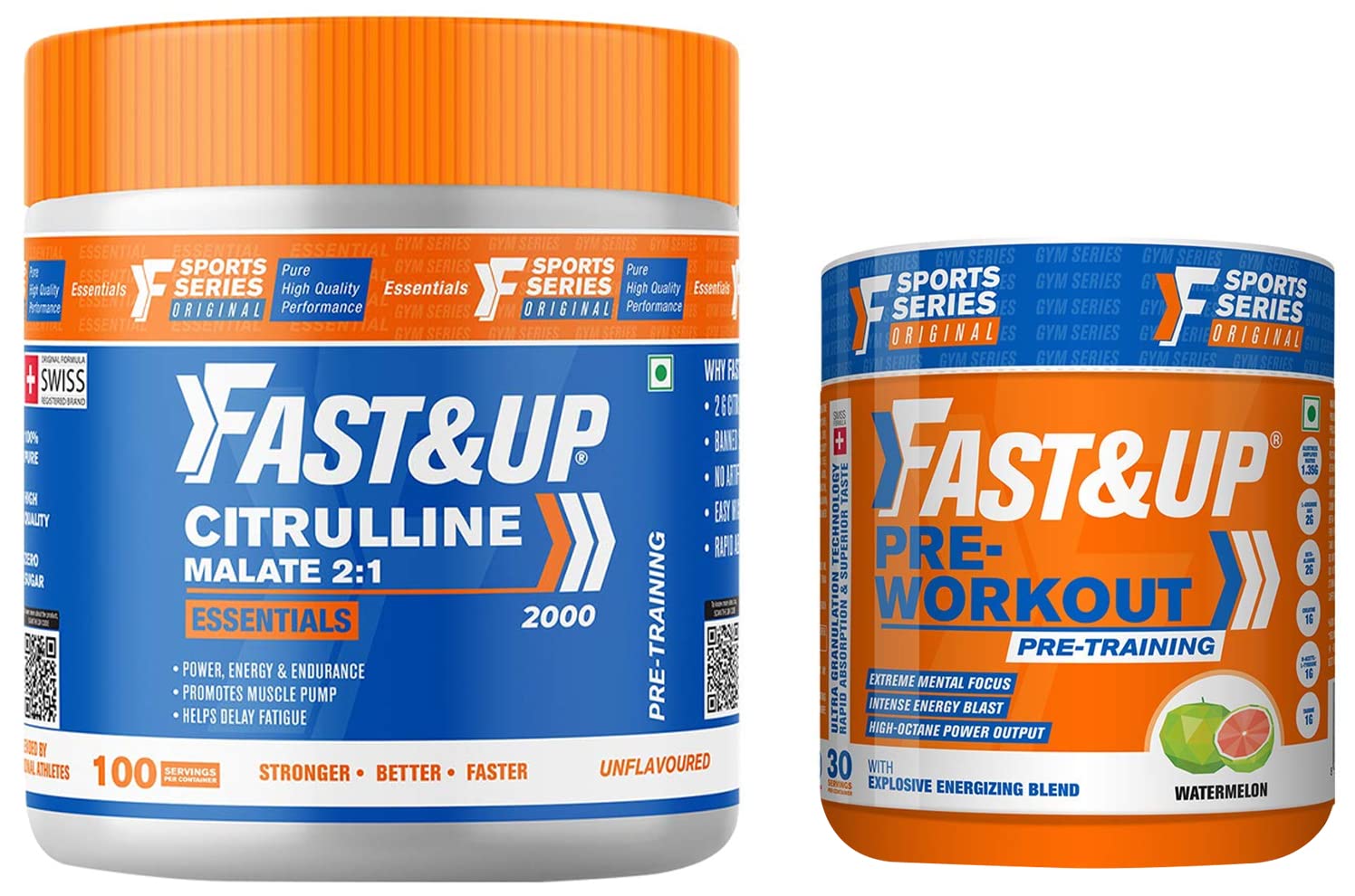 Fast&Up Pre-Workout Supplement & Fast&Up Citrulline (100 Servings ...