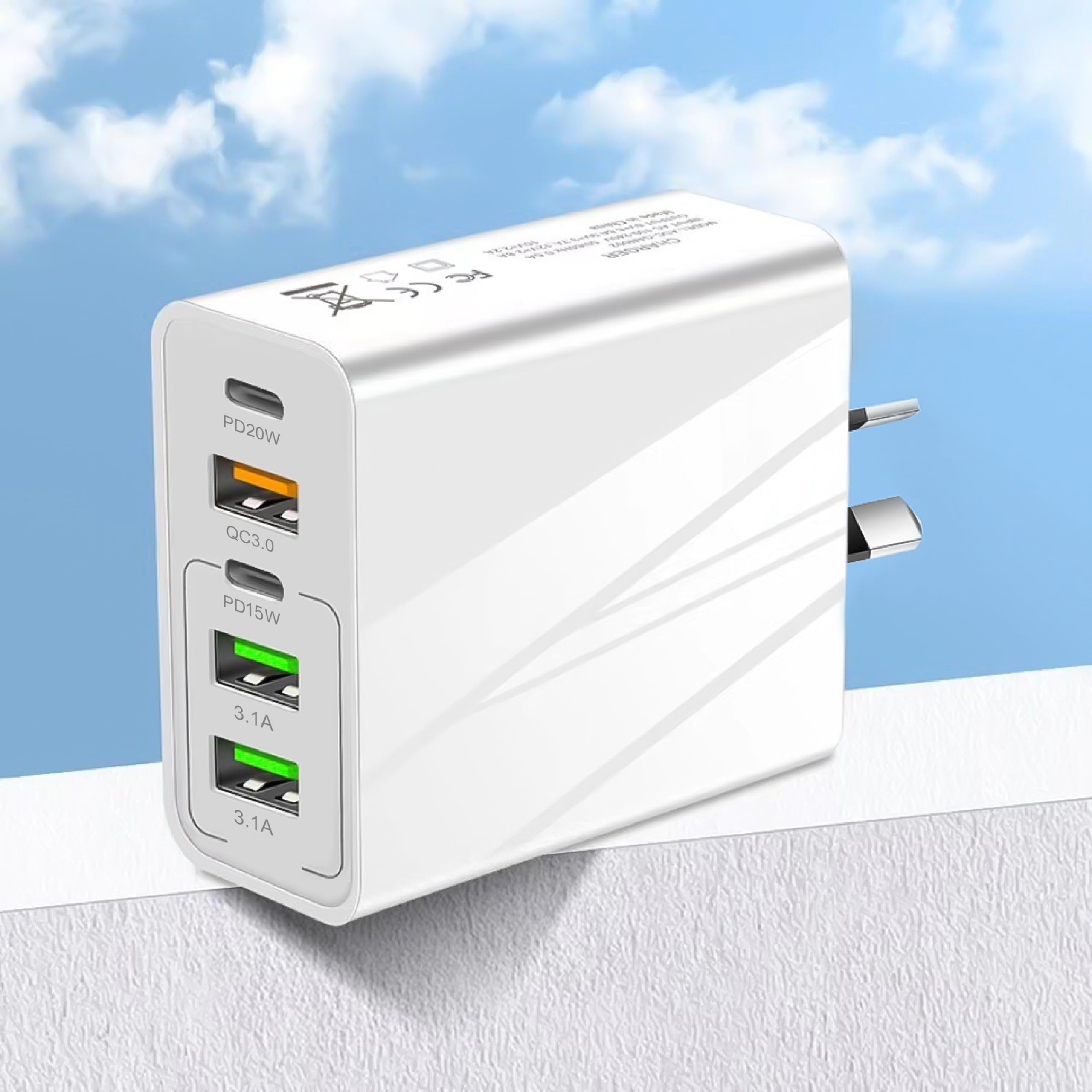 ROSY CLOUD SAA Certified AU Plug 40W USB C Fast Charger, 5 Port USB ...