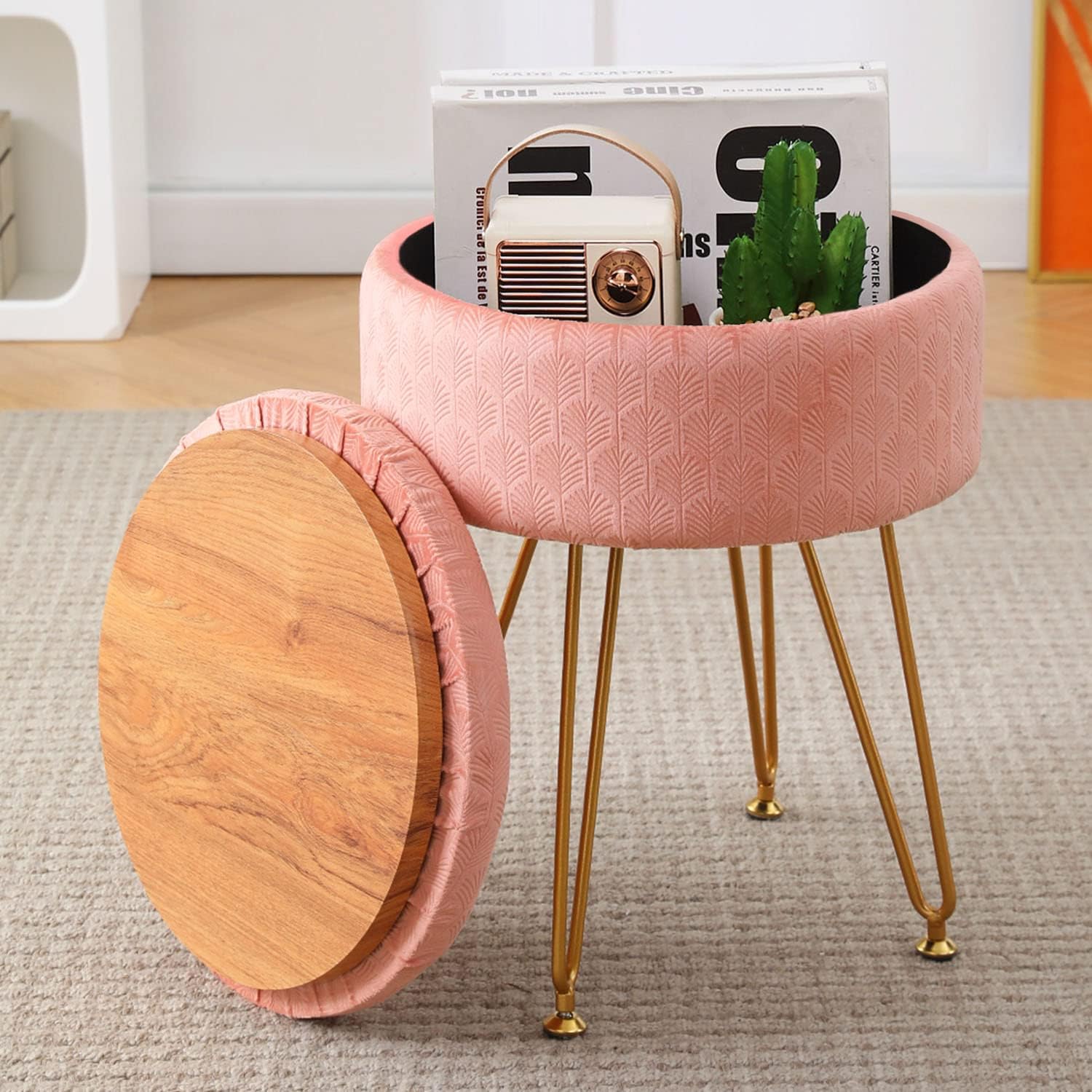 Amazon.com: Cpintltr Foot Stool Velvet Storage Ottoman with Removable ...