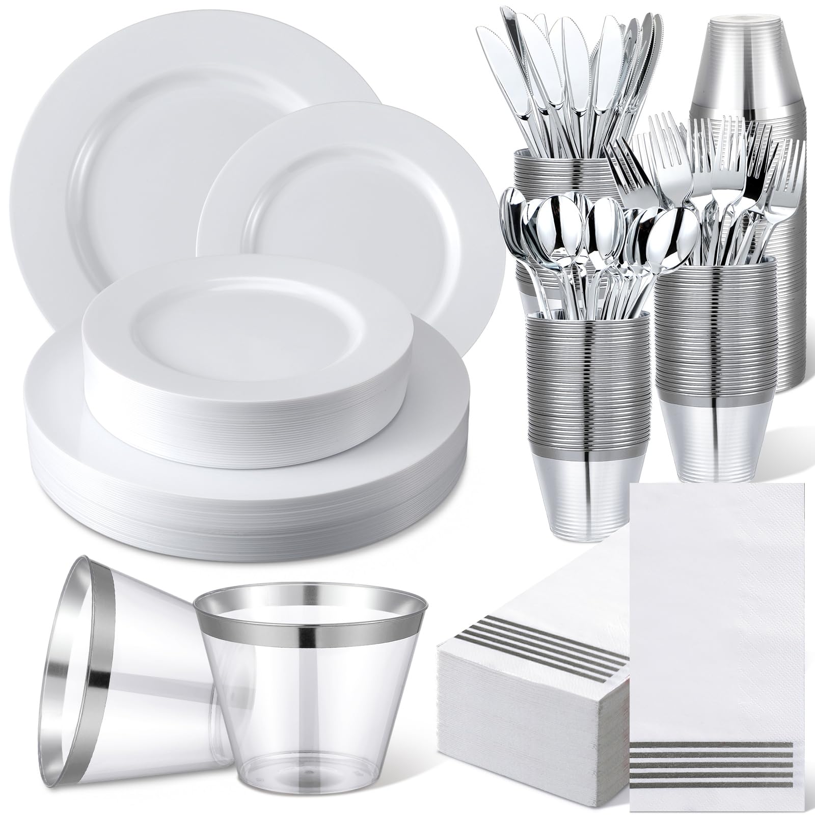 Amazon.com: Nitial 420 Pcs (60 Guests) Plastic Plates Dinnerware Sets ...