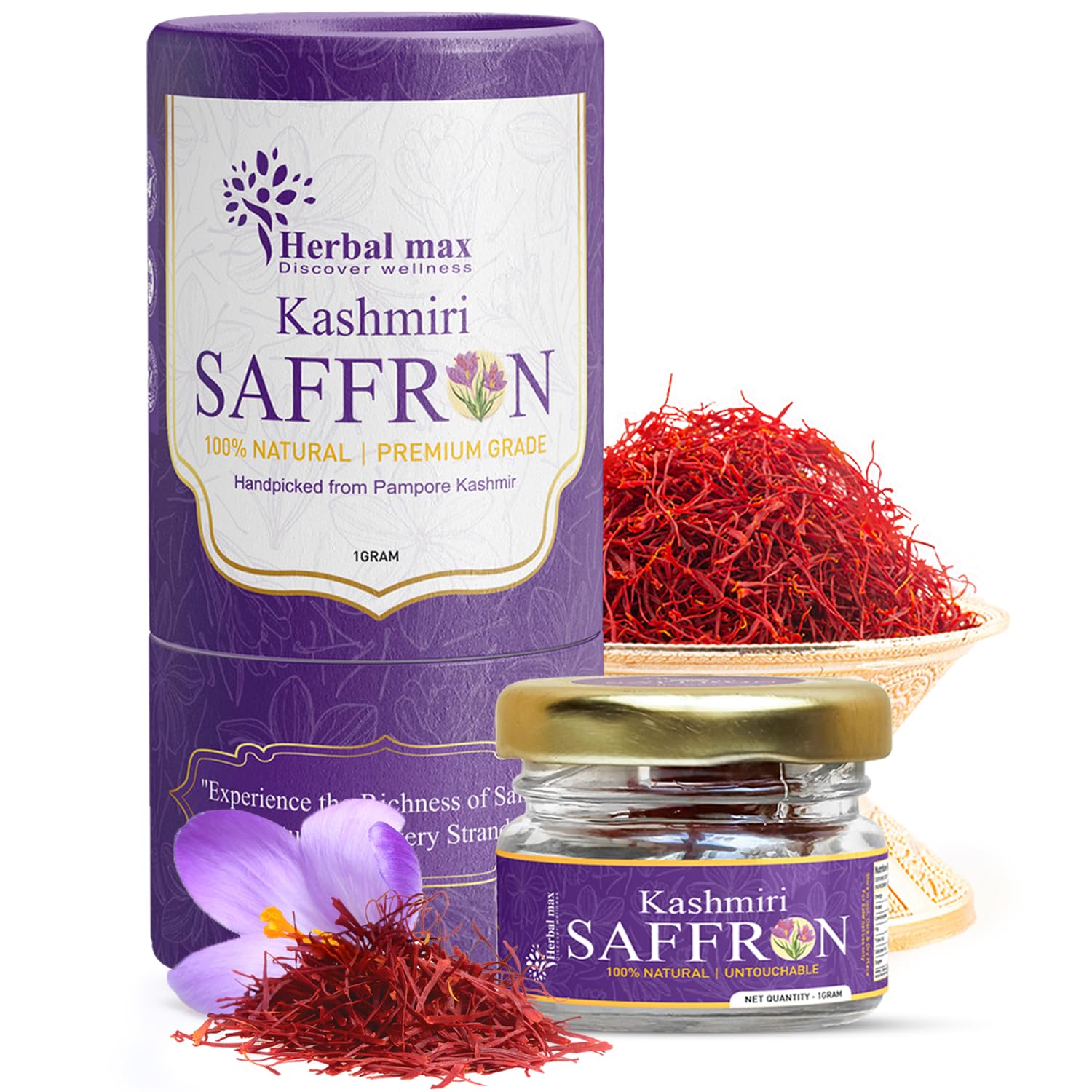 Herbal max Original Kashmiri Kesar Saffron, 1gm | A+++ Grade | For Food ...
