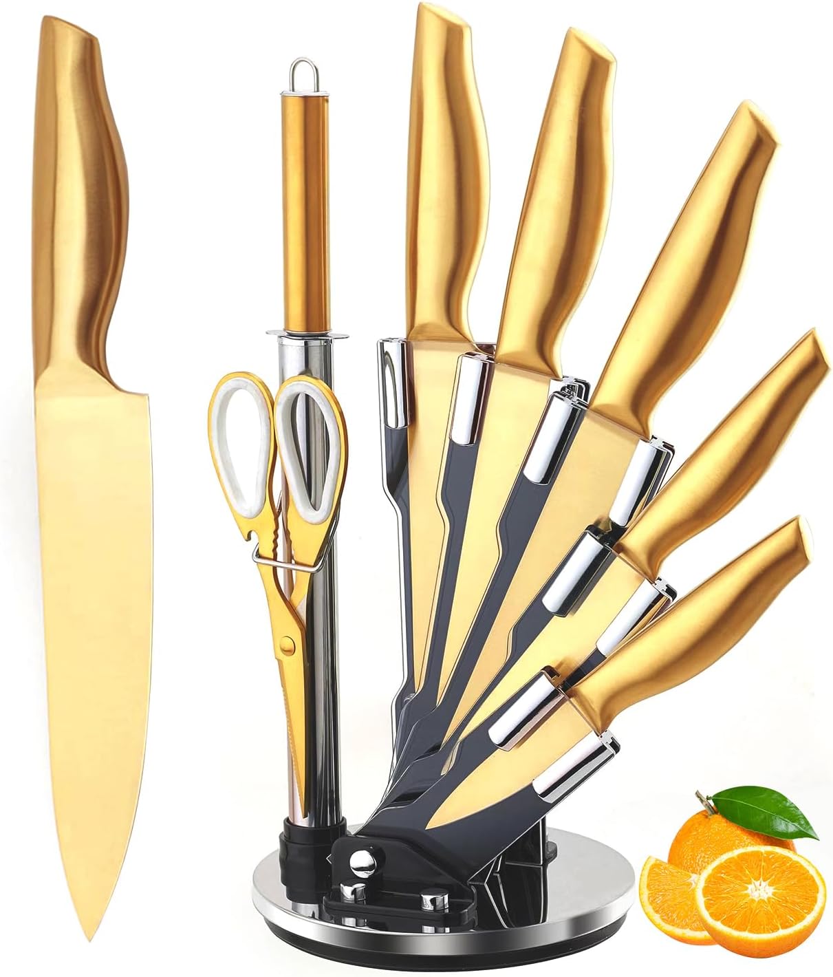 Amazon.com: Gold Knife Set With Acrylic Block, 8 Pieces Titanium-Coated ...