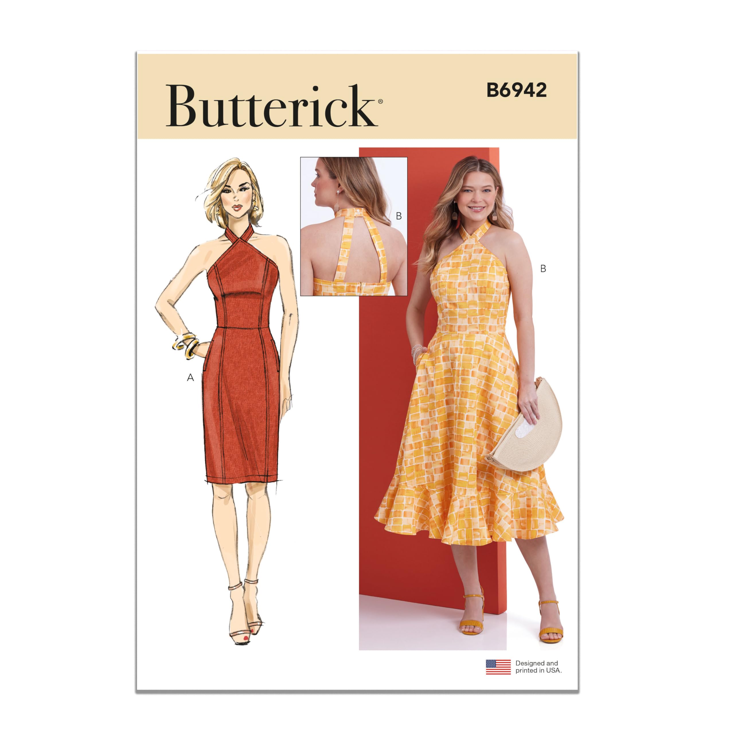 Amazon.com: Butterick Misses' Halter Dresses Sewing Pattern Kit, Design ...