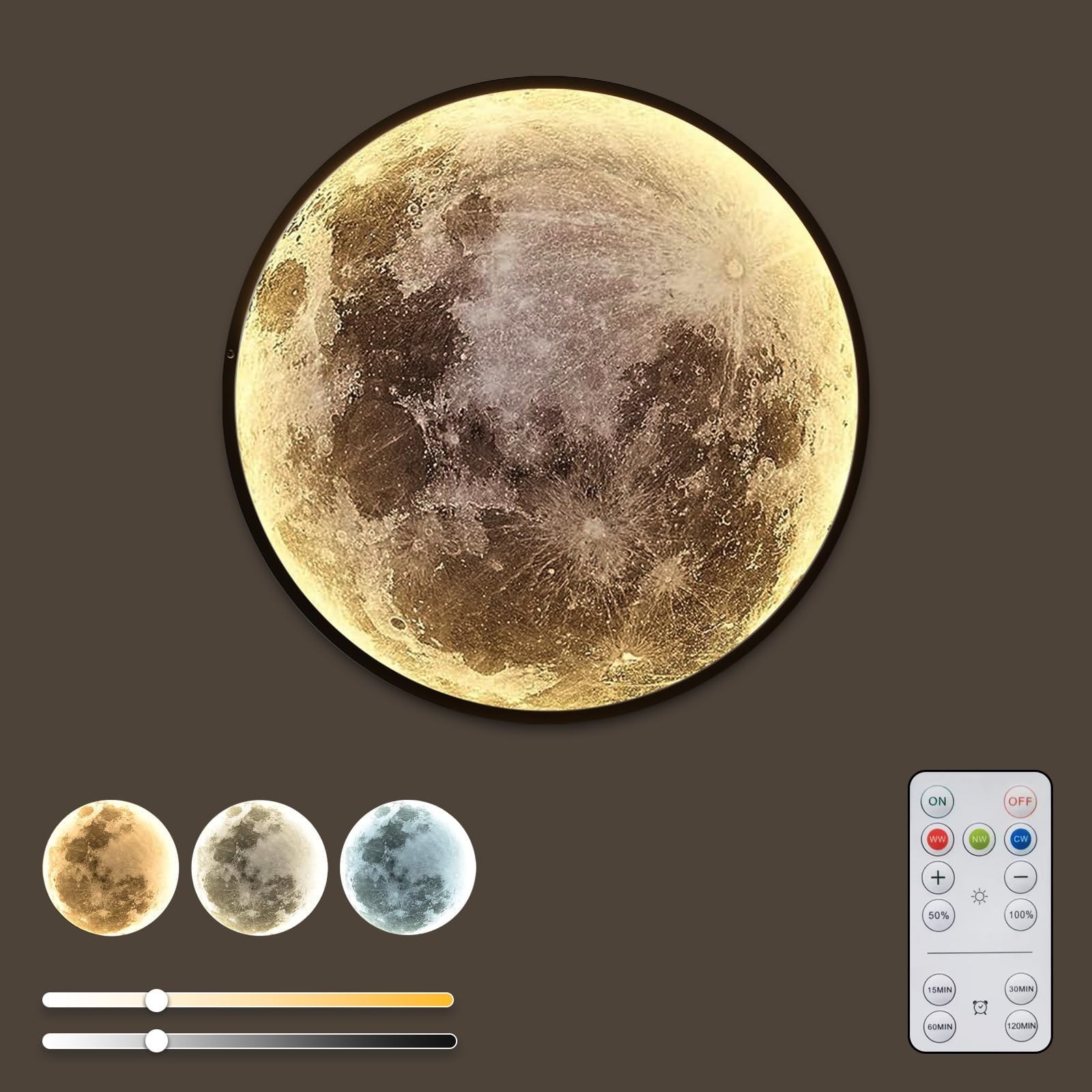 Dimmable Moon Wall Sconce, Moon LED Wall Light with Remote Control ...