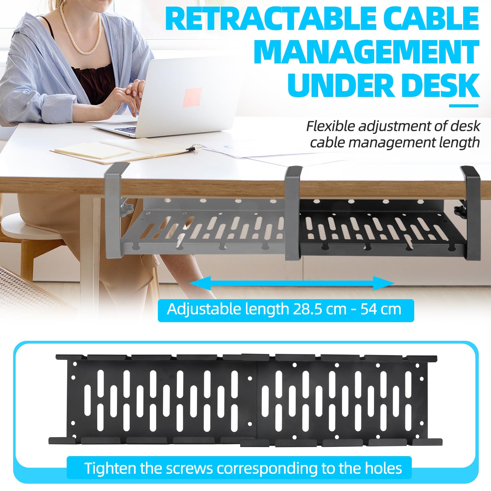 HONZUEN Cable Management Under Desk 28.5-54CM Desk Cable Management ...