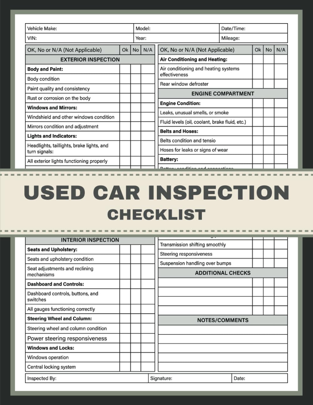 Used Car Inspection Checklist: Pre-Owned Used Car Inspection Report ...