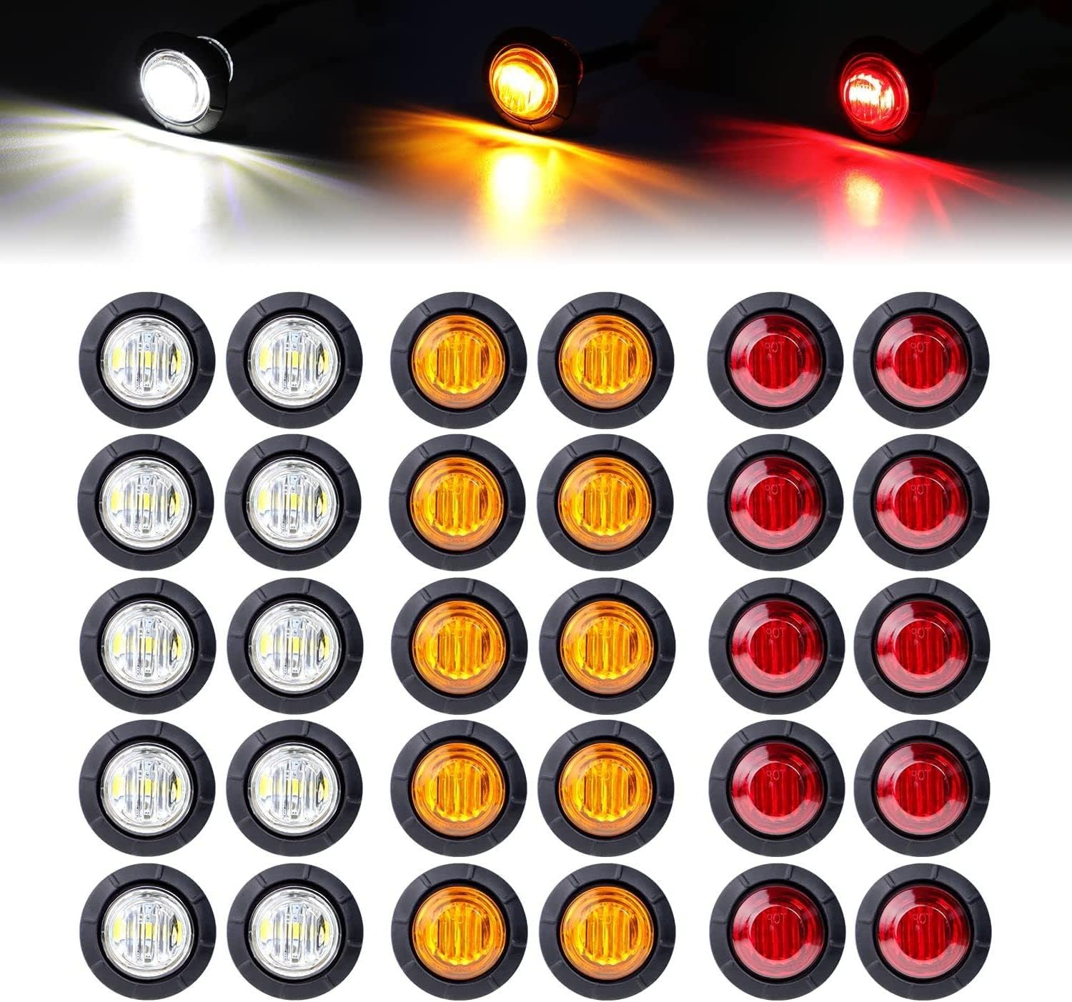 30PCS 3/4" Car Round LED Side Lights 1.9CM 12V 24V Front Rear Side ...