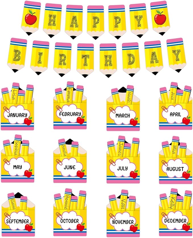 Amazon.com: Pencil Happy Birthday Bulletin Board Decorations Set Pencil ...