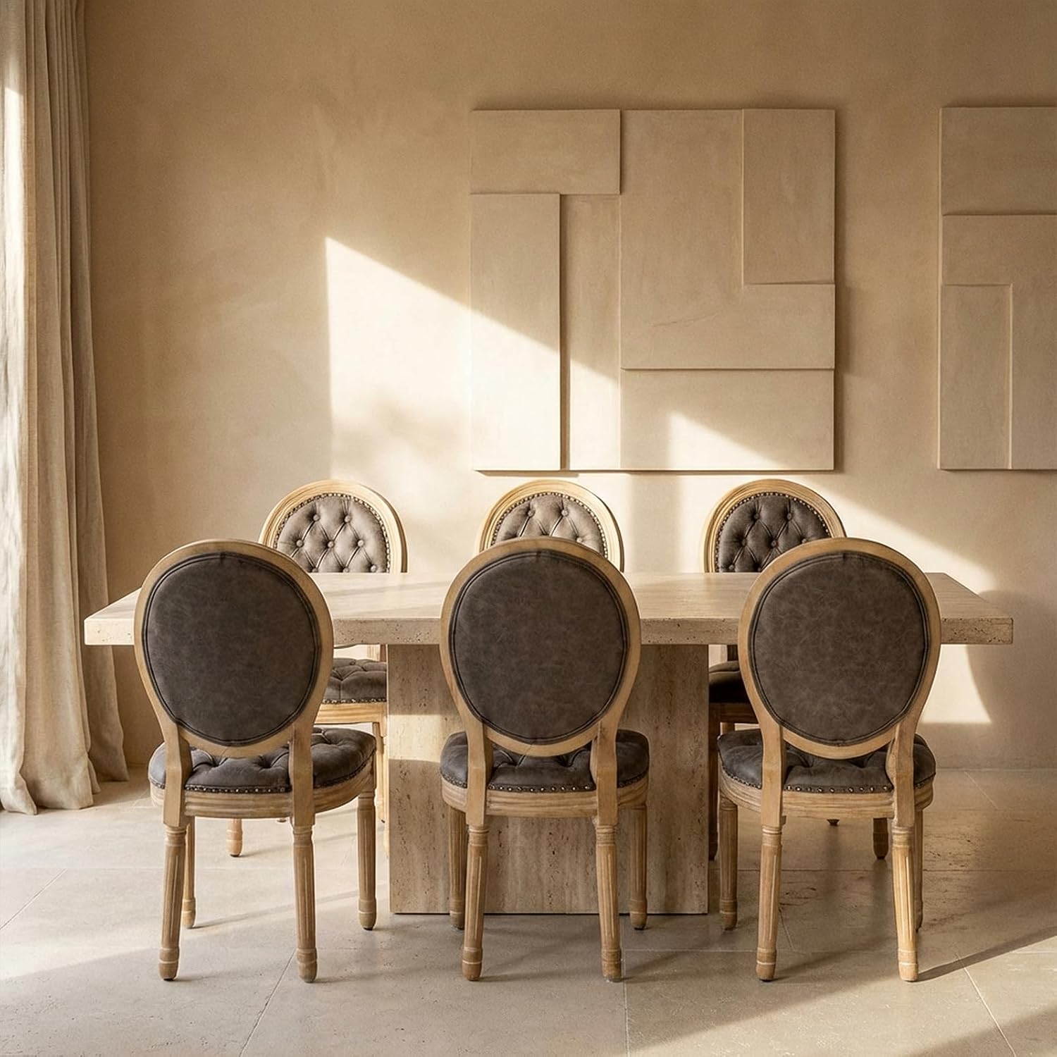 Amazon.com - EVERLUNE Vintage French Country Dining Chairs Set of 6, PU ...