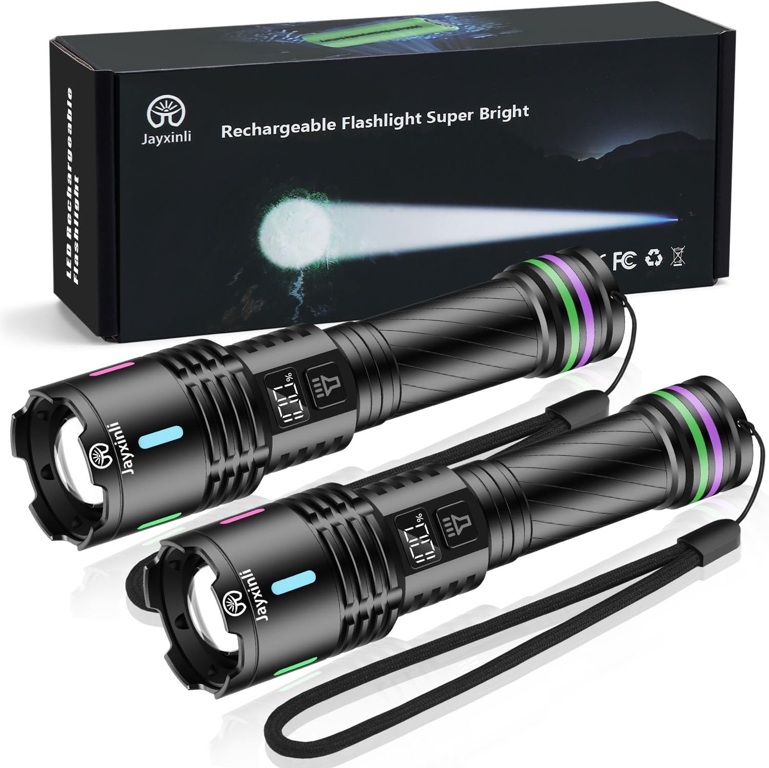 Jayxinli Torches LED Super Bright Rechargeable 2-Pack - 500000 Lumen ...