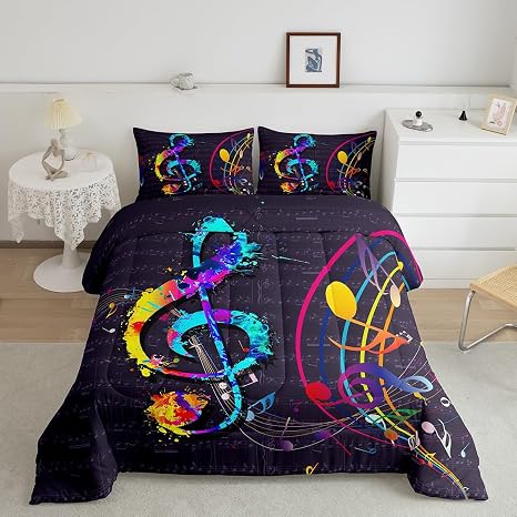 Amazon.com: Music Note Comforter Set Twin Size Colorful Tie-Dye Hippie ...