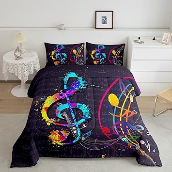 Amazon.com: Music Note Comforter Set Twin Size Colorful Tie-Dye Hippie ...