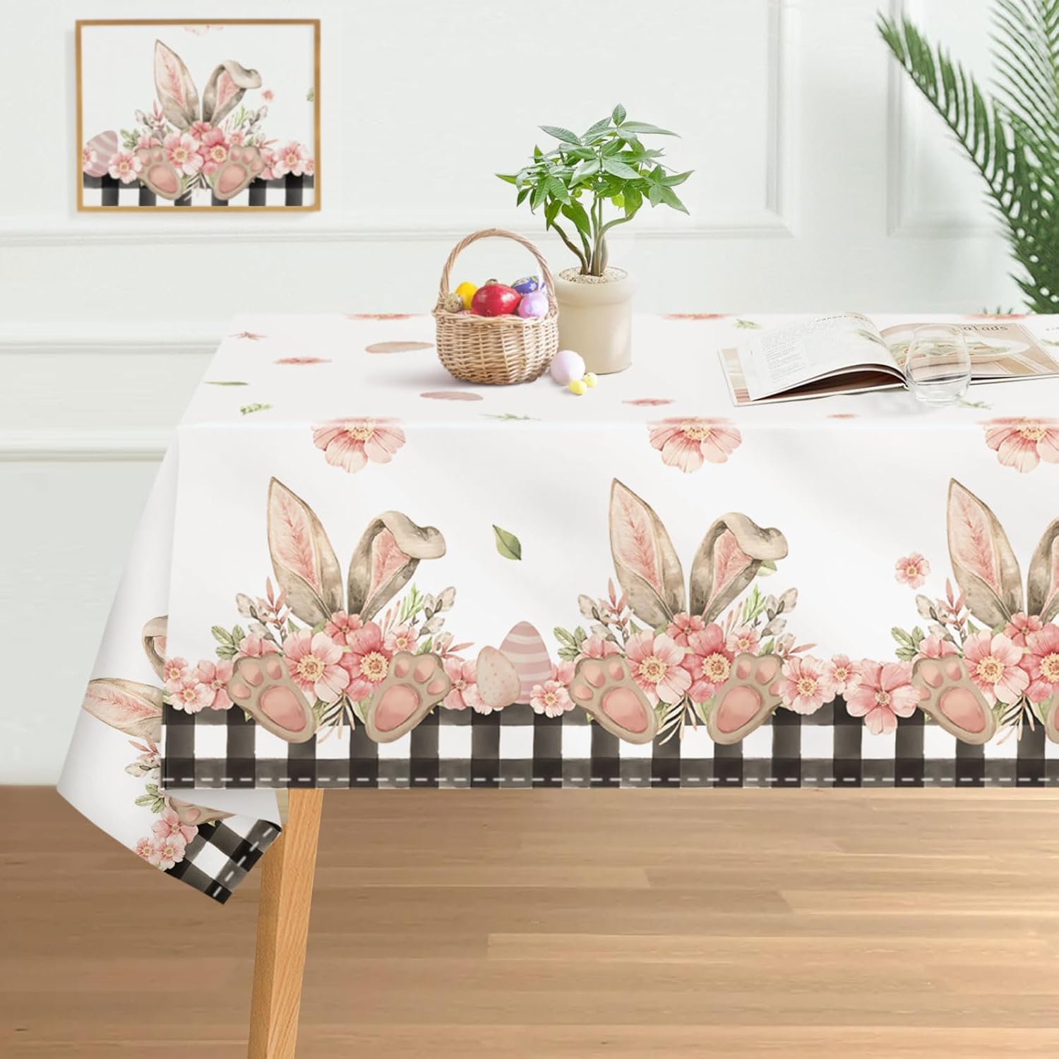 Amazon.com: DISENB Easter Tablecloth 60 x 120 Inch, Buffalo Plaid Bunny ...