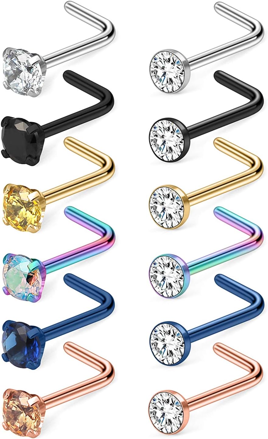 Cisyozi 18G 20G 22G Nose Rings and Studs - 316L Surgical Steel ...