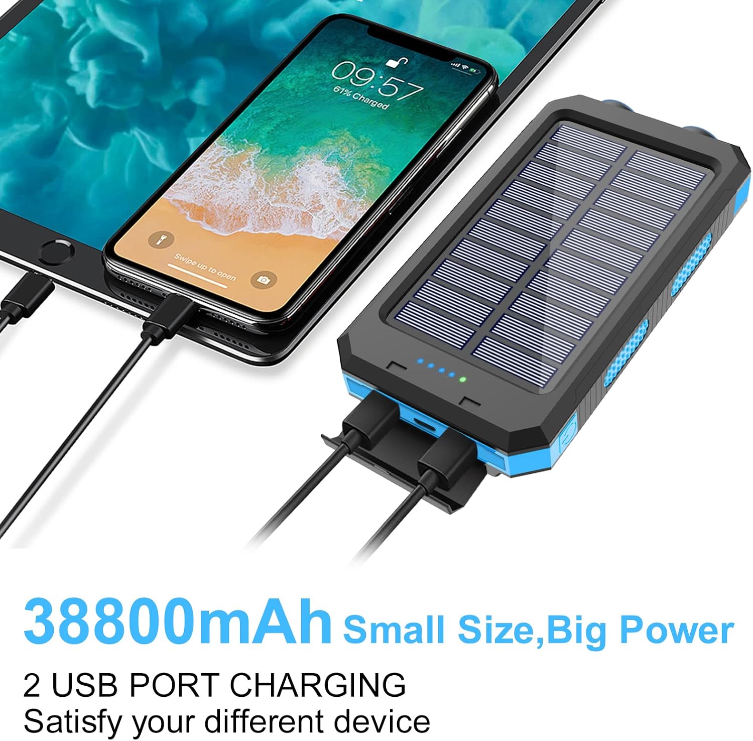 Solar Charger Power Bank, 38800mAh Portable Charger Fast Charger Dual ...