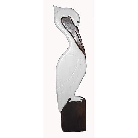 Amazon.com: Huge Set of 2 Hand Carved White Wood Pelicans Wall Art Hang ...