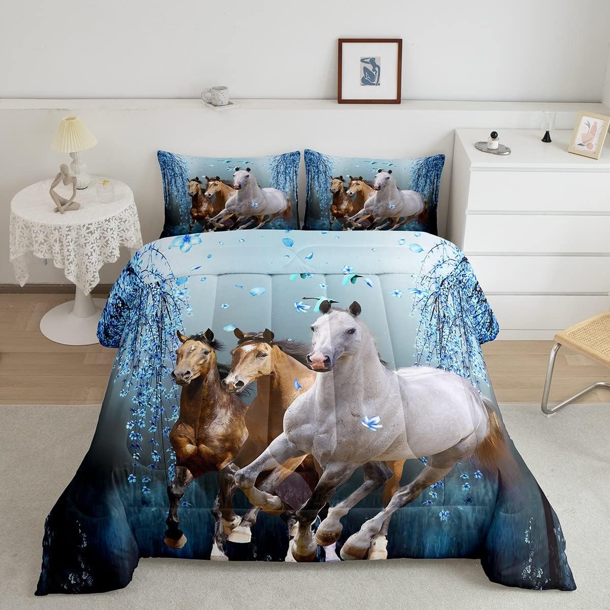 Amazon.com: Horse Full Size Bedding Set for Girls Boys,Cherry Blossom ...