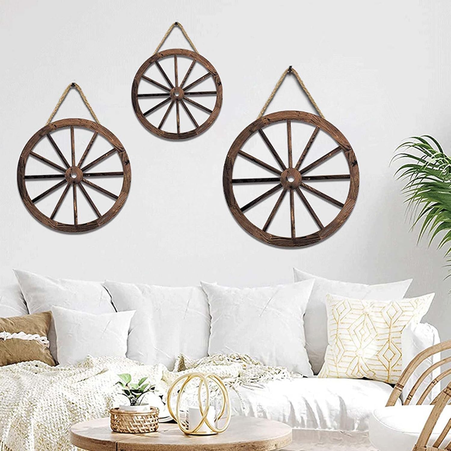Marjoramy 3 Pcs Wooden Wagon Wheel Wall,Art Vintage,Rustic Round Wood ...
