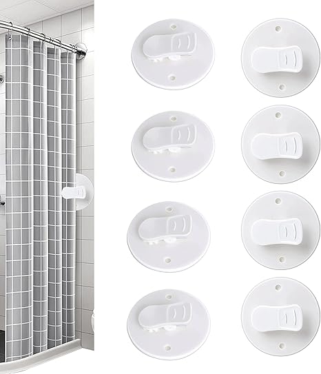 Bansusu Shower Curtain Clips, 8PCS Clips To Wall with Water Guard Self ...