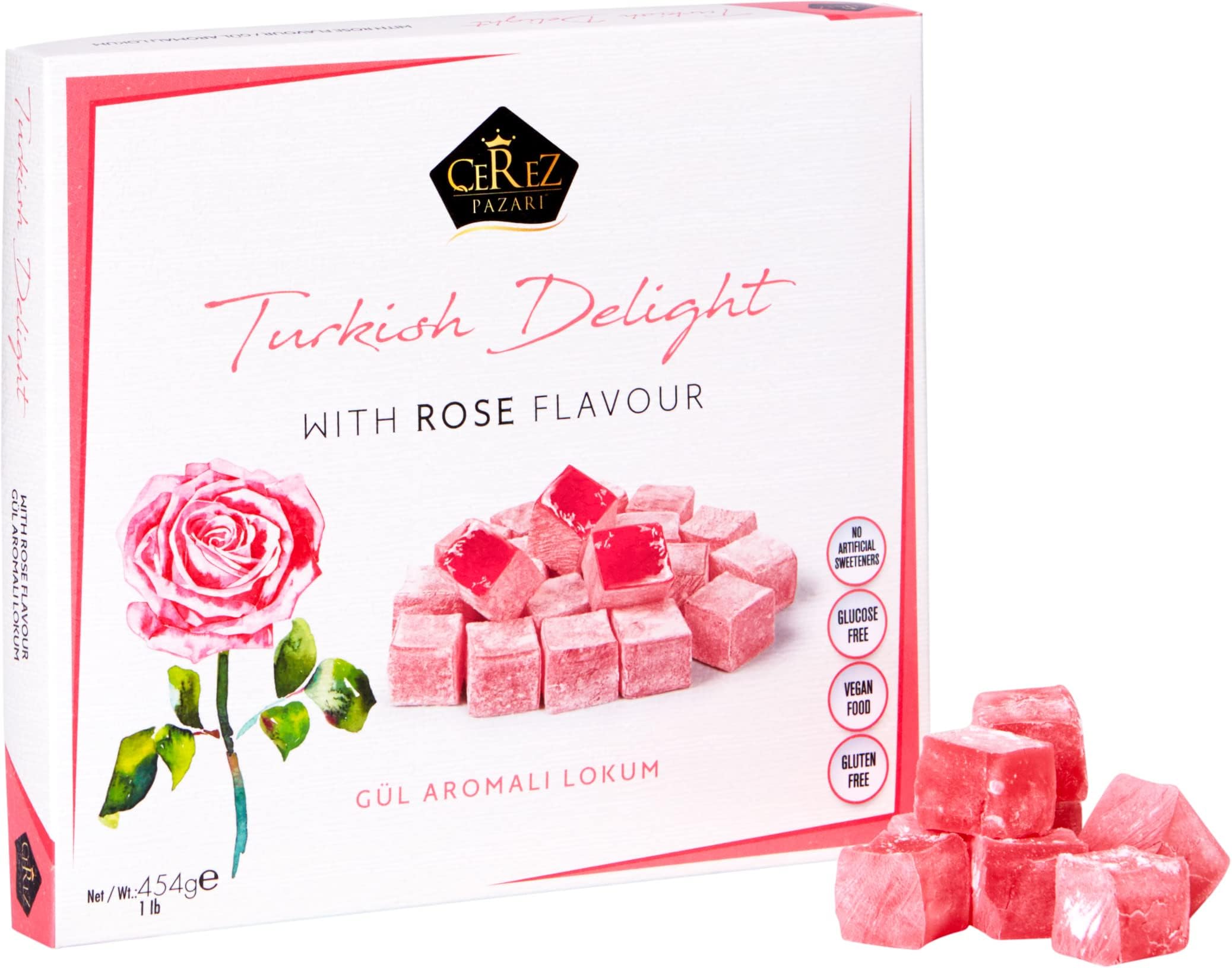 Amazon.com : Turkish Delight with Rose Flavor 454gr Gourmet Medium Size ...