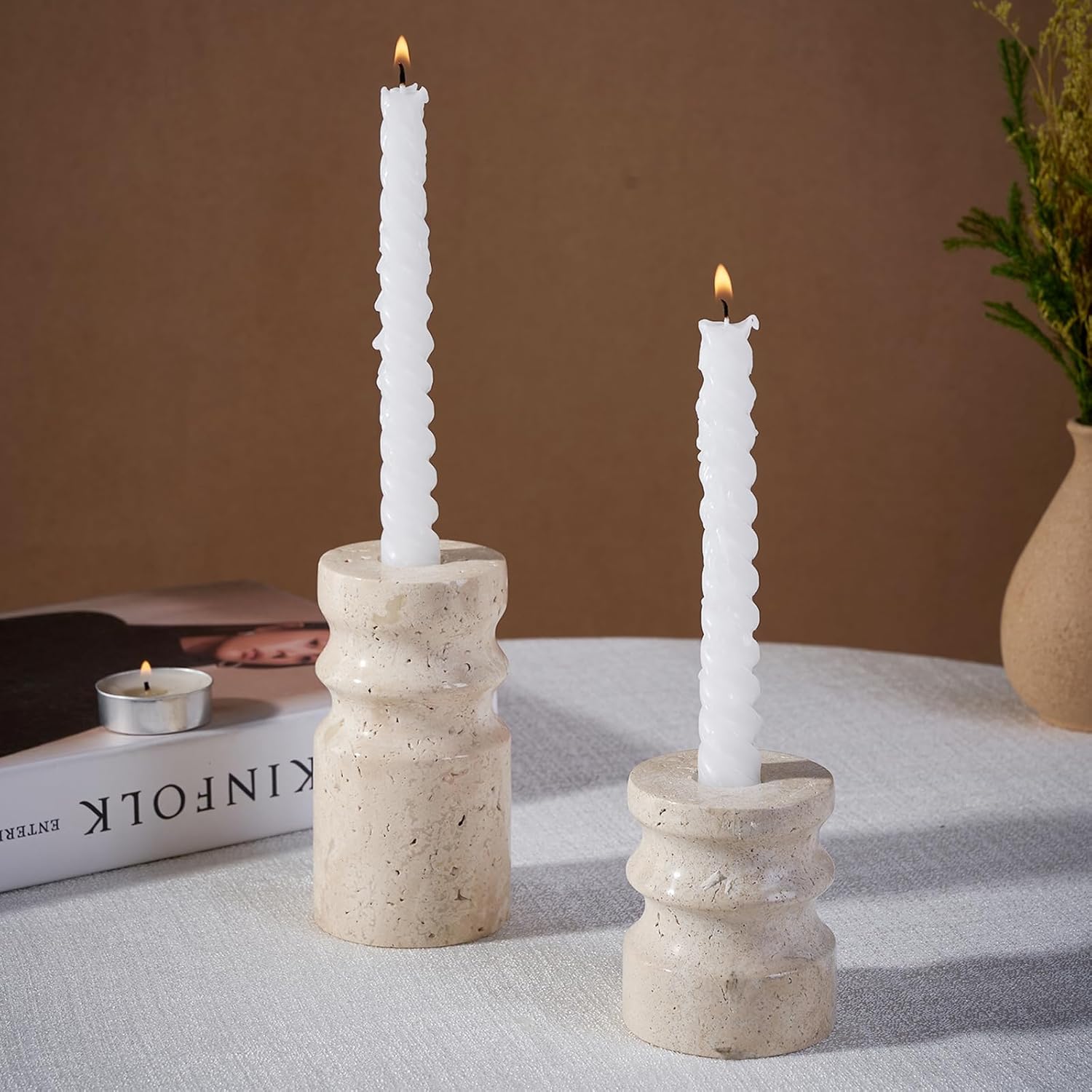 Amazon.com: yshengood Travertine Stone Candle Holders 2 PCS Marble ...