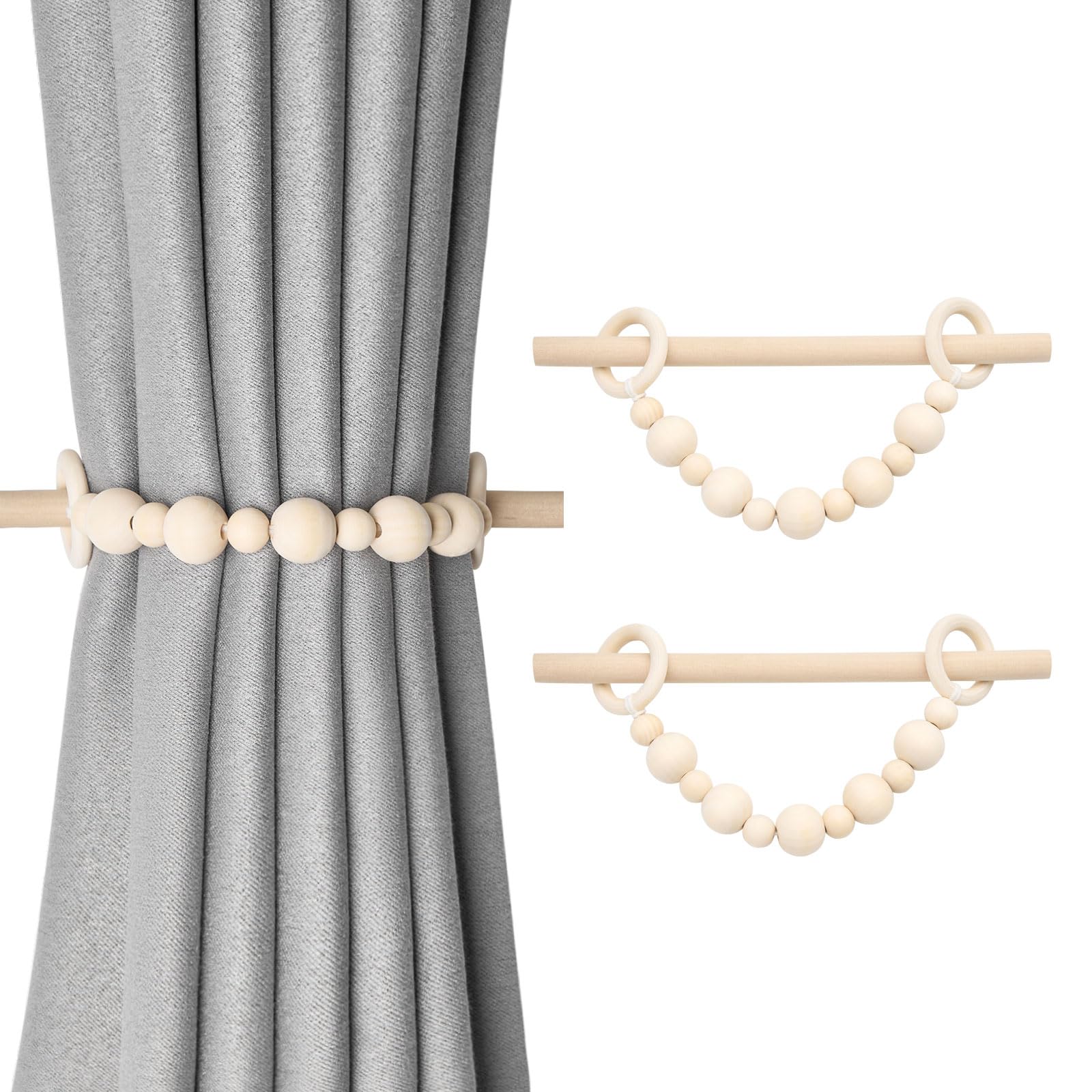 Amazon.com: NICEEC 2 Pack Wood Bead Curtain Tiebacks Boho Rustic Style ...