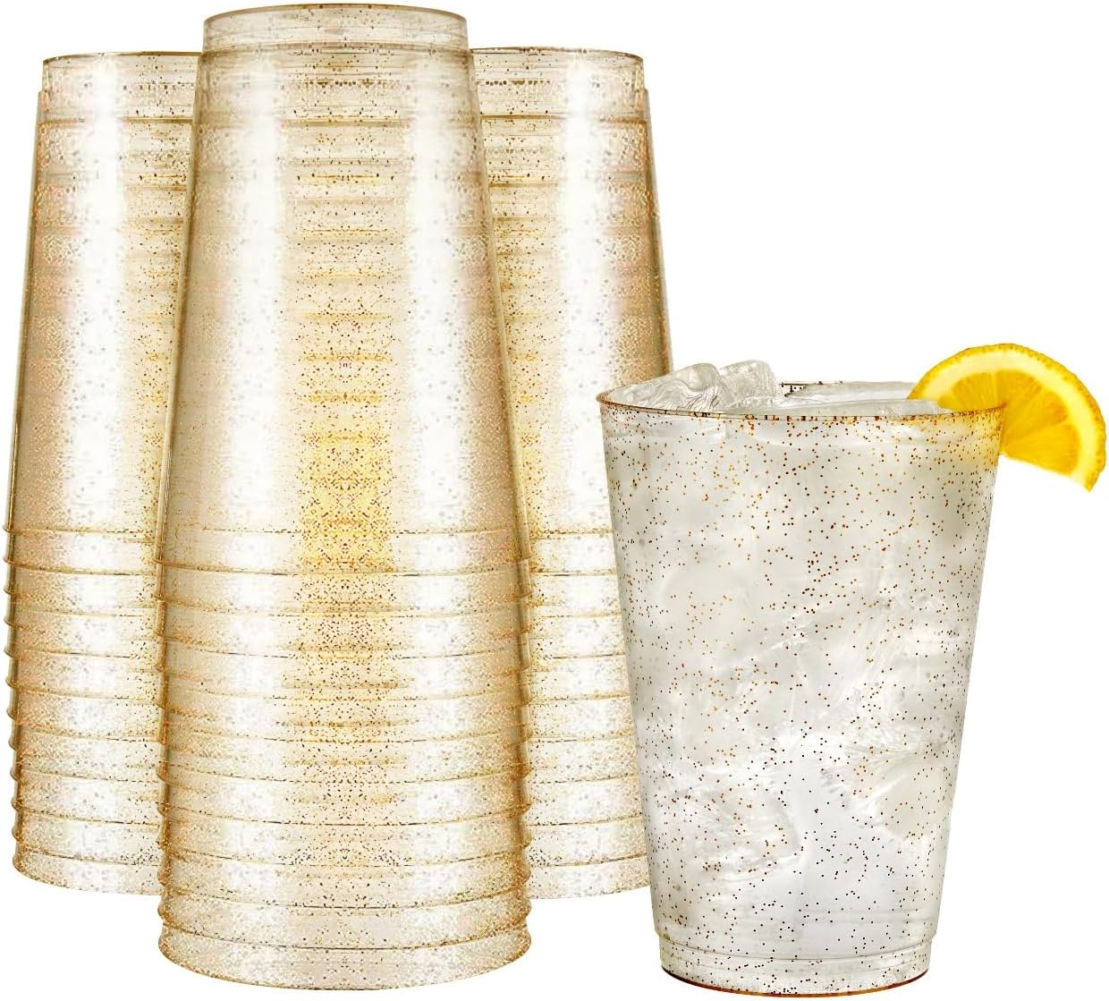 Amazon.com: R-kay 12 oz Gold Glitter Plastic Cups For Party - 50 Pack ...