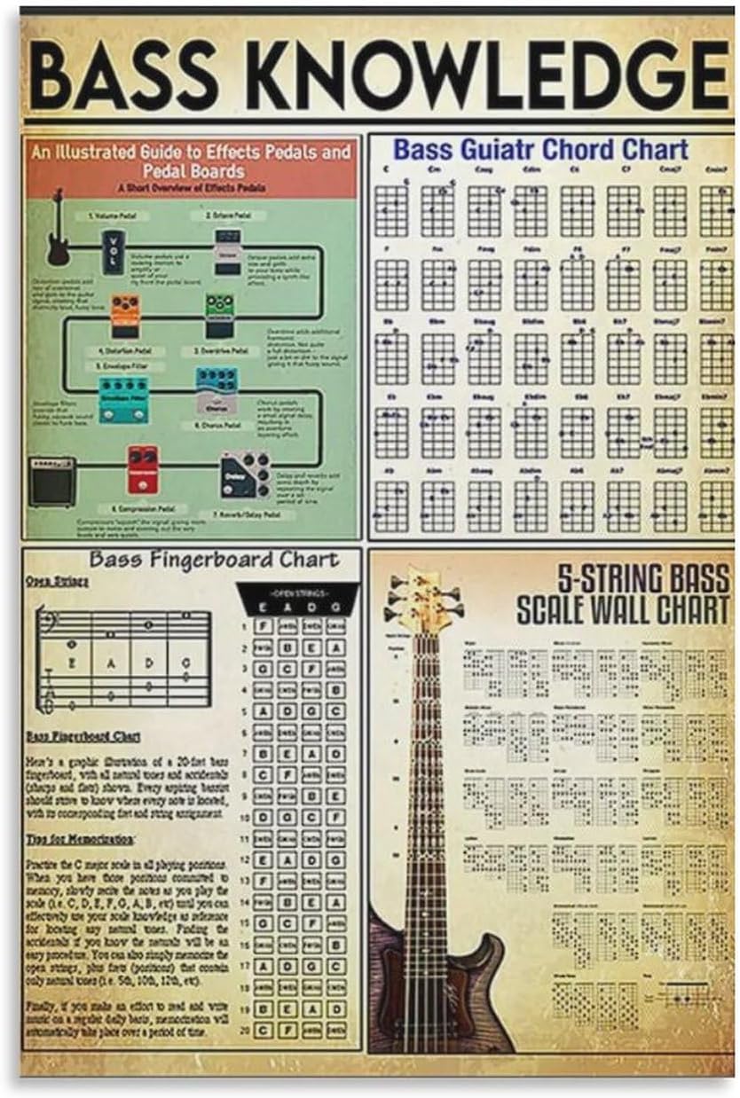 Amazon.com - LuusmM Bass Knowledge Poster, Bass Fingerboard Chart ...