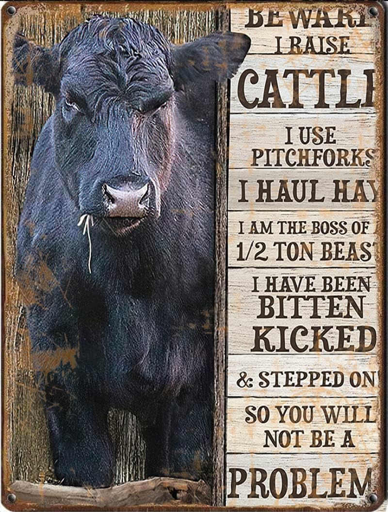 Amazon.com : Vintage Black Angus Cattle tin sign, Cow Wall Art, Bull ...