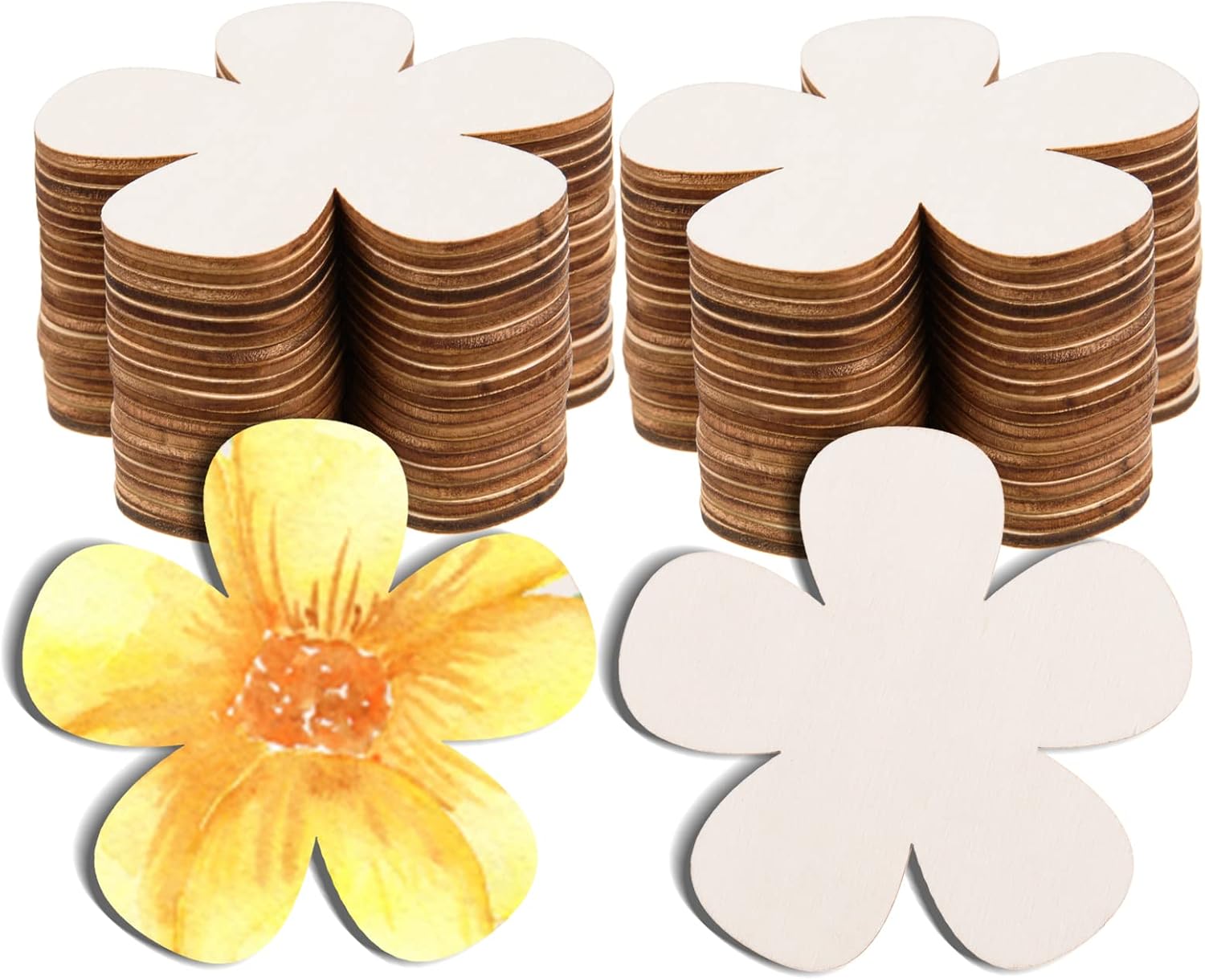 Amazon.com: 60 Pieces Wooden Flower Cutouts 3 Inch Unfinished Wood ...