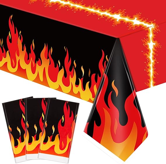Amazon.com: Tegeme 3 Pcs Fire Tablecloths Firefighter Fireman Birthday ...