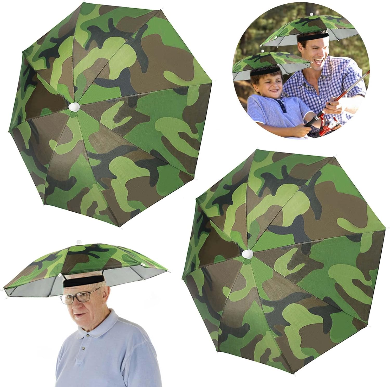 Realure 2 Pcs Head Umbrella Hats with Elastic Bands, Camo Funny ...