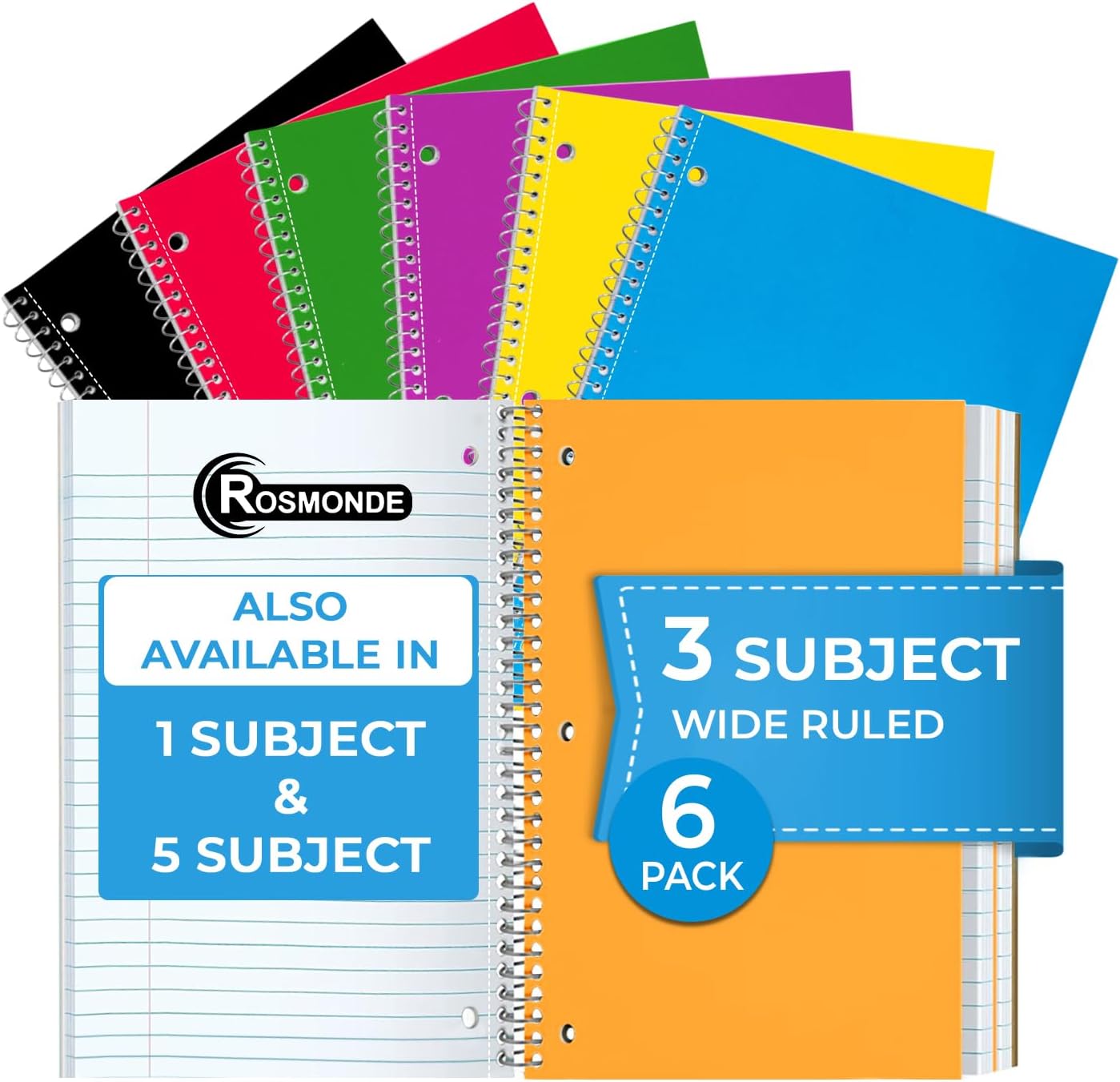 Amazon.com : Five Star Spiral Notebooks, 3 Subject, College Ruled Paper ...