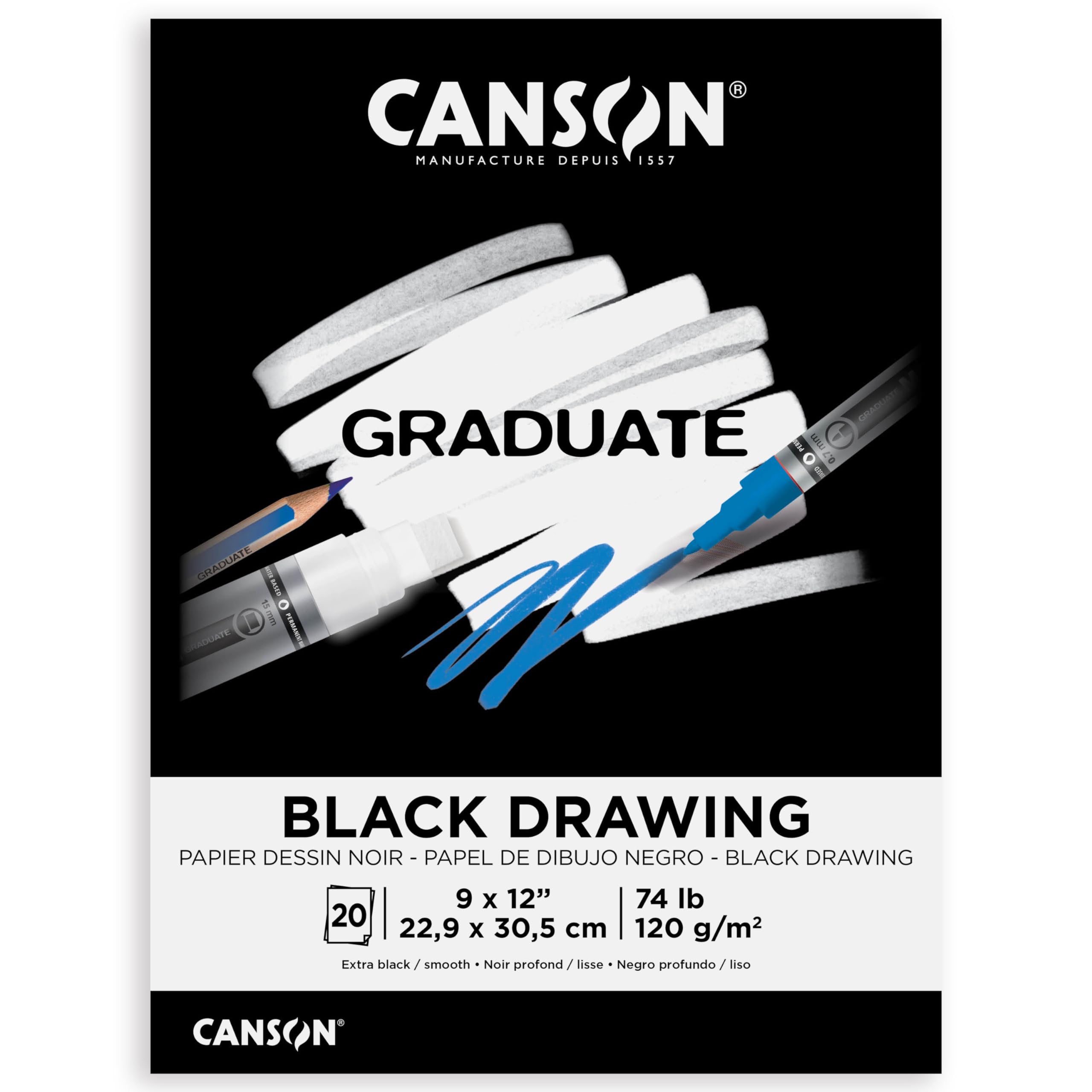 Snapklik.com : Canson Graduate Black Drawing Pad, Foldover, 9x12 Inch ...