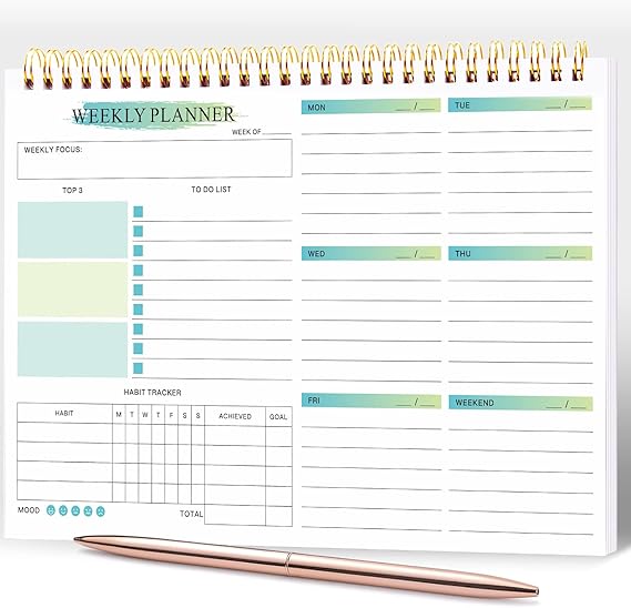 JUBTIC - Agenda semanal con bolígrafo, 52 calendarios semanales sin ...