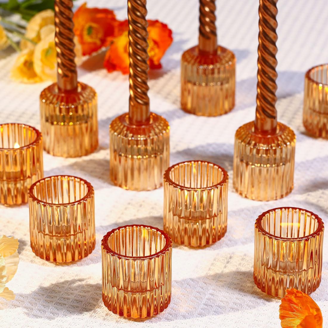 Amazon.com: Capaniel 6pcs Candlestick Holders, Gold Glass Taper Candle ...