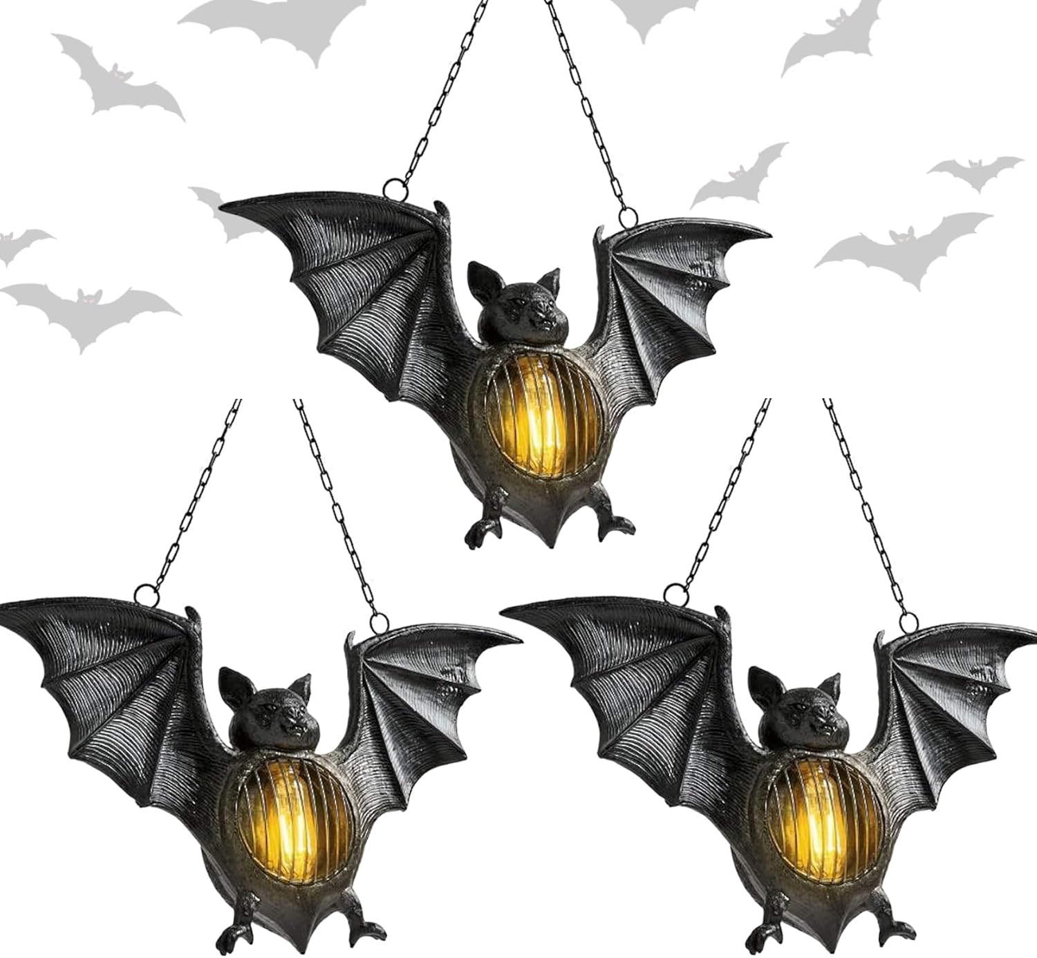 Amazon.com: Bat Lights 3 Pcs Halloween Lantern Easy Hanging Creepy Bat ...
