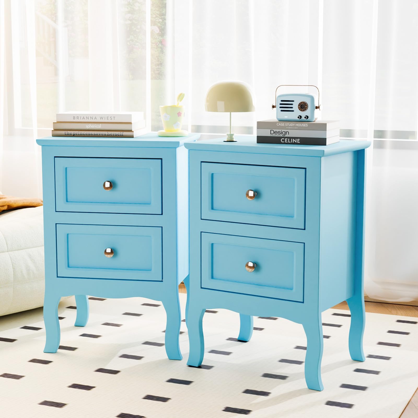 Amazon.com: Anbuy Navy Blue Nightstand Set of 2, End Side Table Double ...