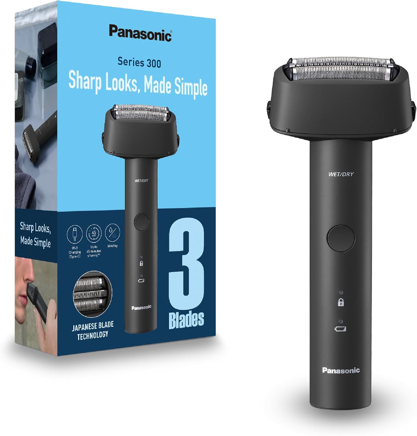 Panasonic Series 300 Wet & Dry 3-Blade Electric Shaver for Men ...