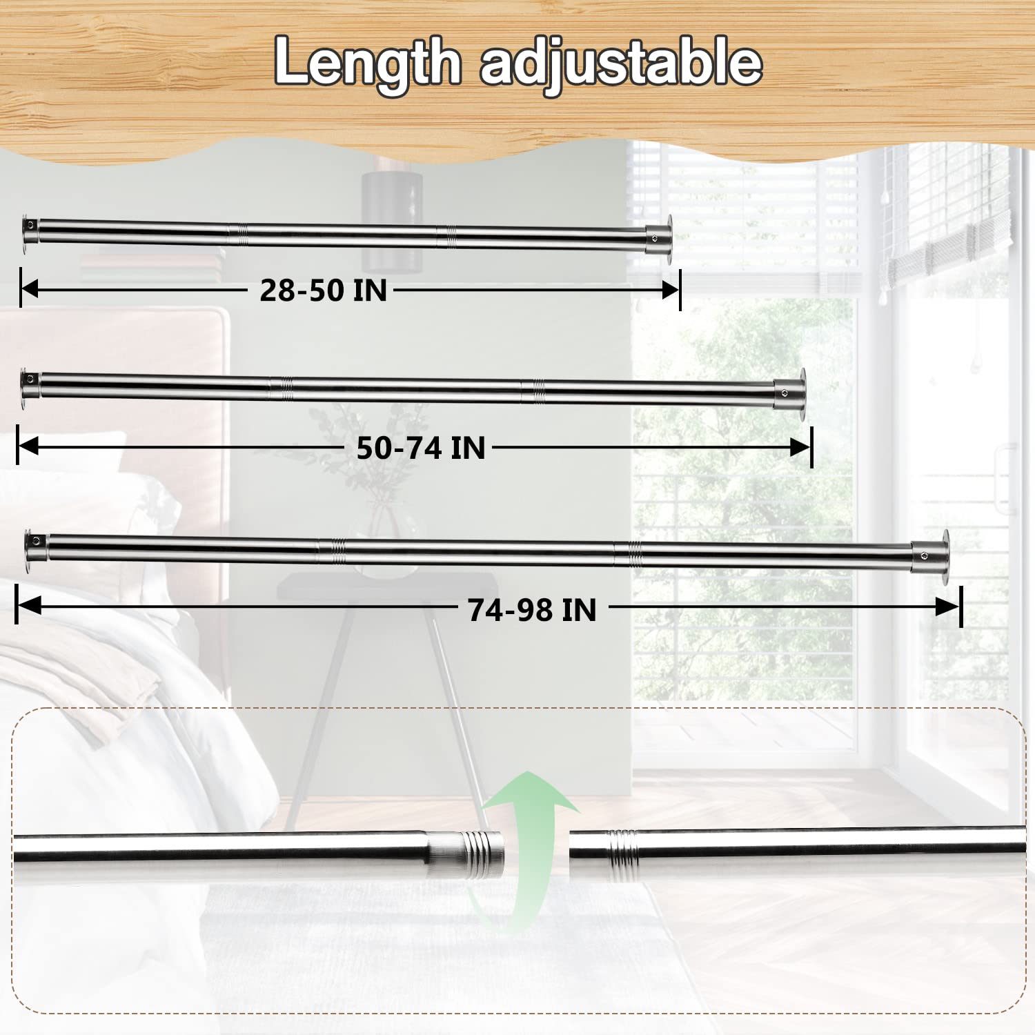 Snapklik.com : Closet Rod For Hanging Clothes, 28 To 98 Inch Adjustable ...