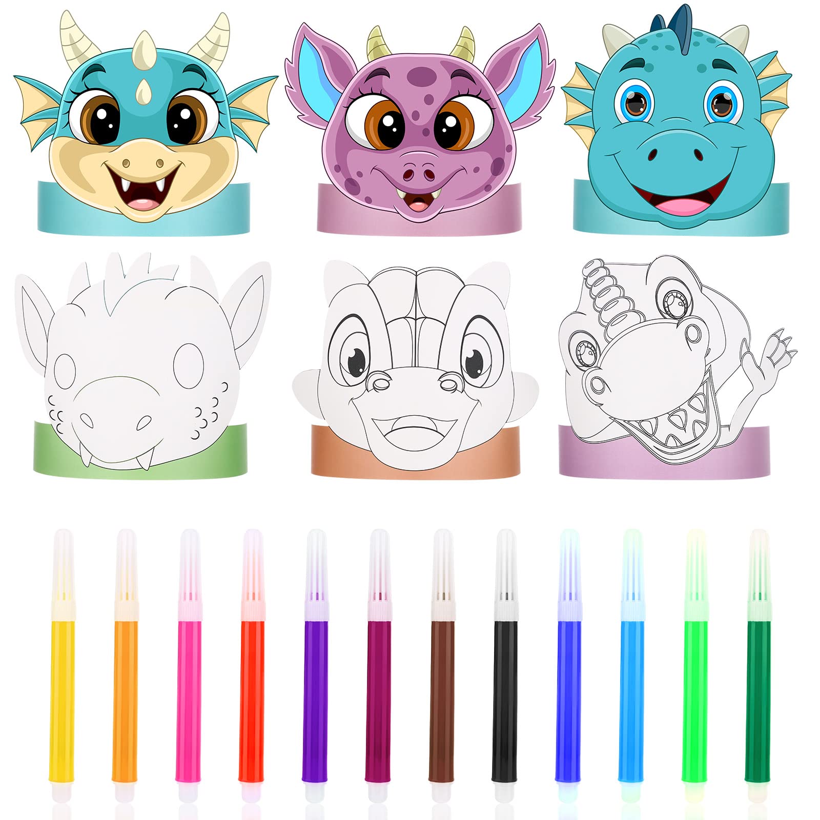 Buy 32 Packs Dinosaur Birthday Party Hats Kids Color Your Own Dino ...