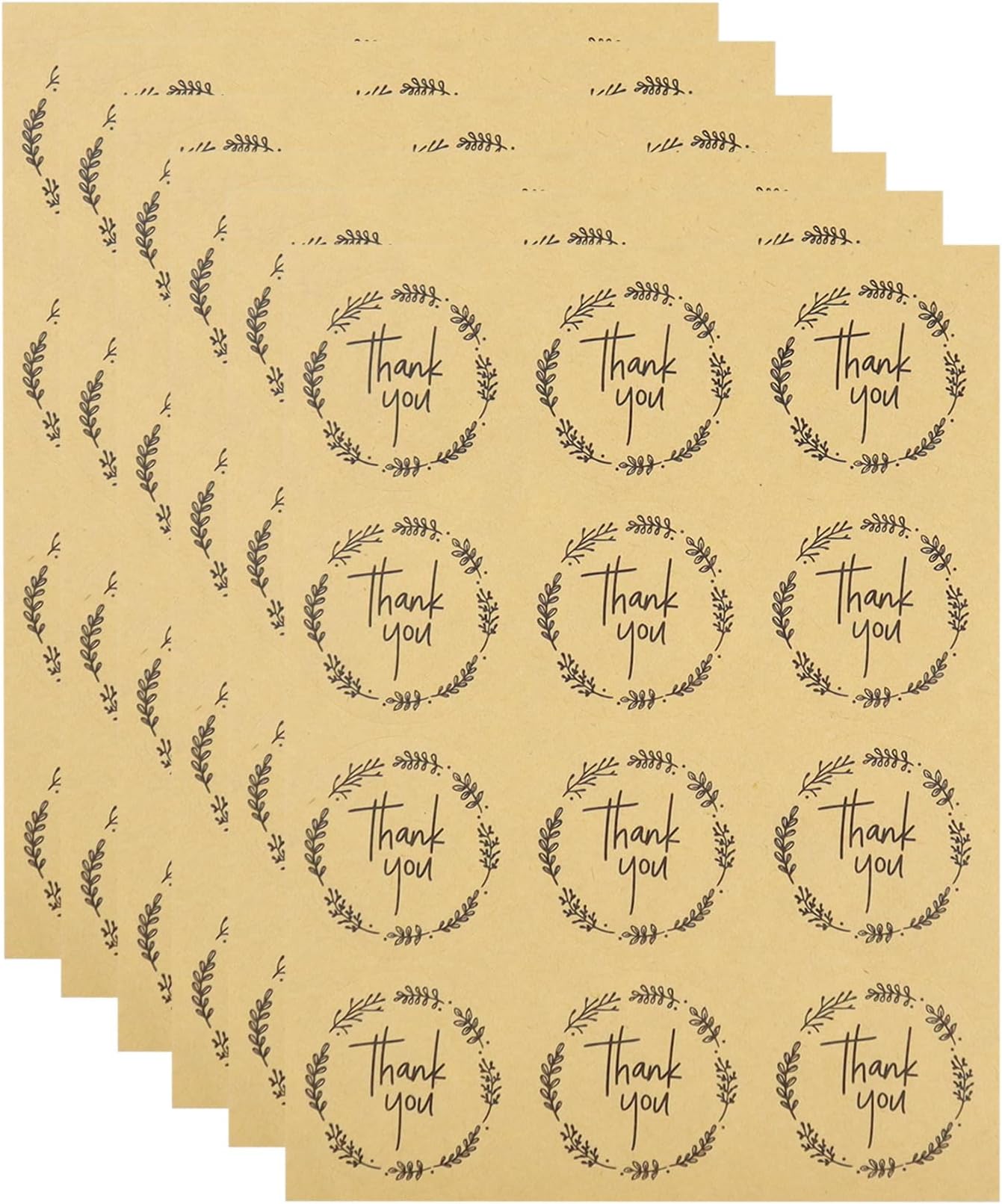 Thank You Stickers 6 Sheets 3.8cm Kraft Paper Thank You Label Stickers ...