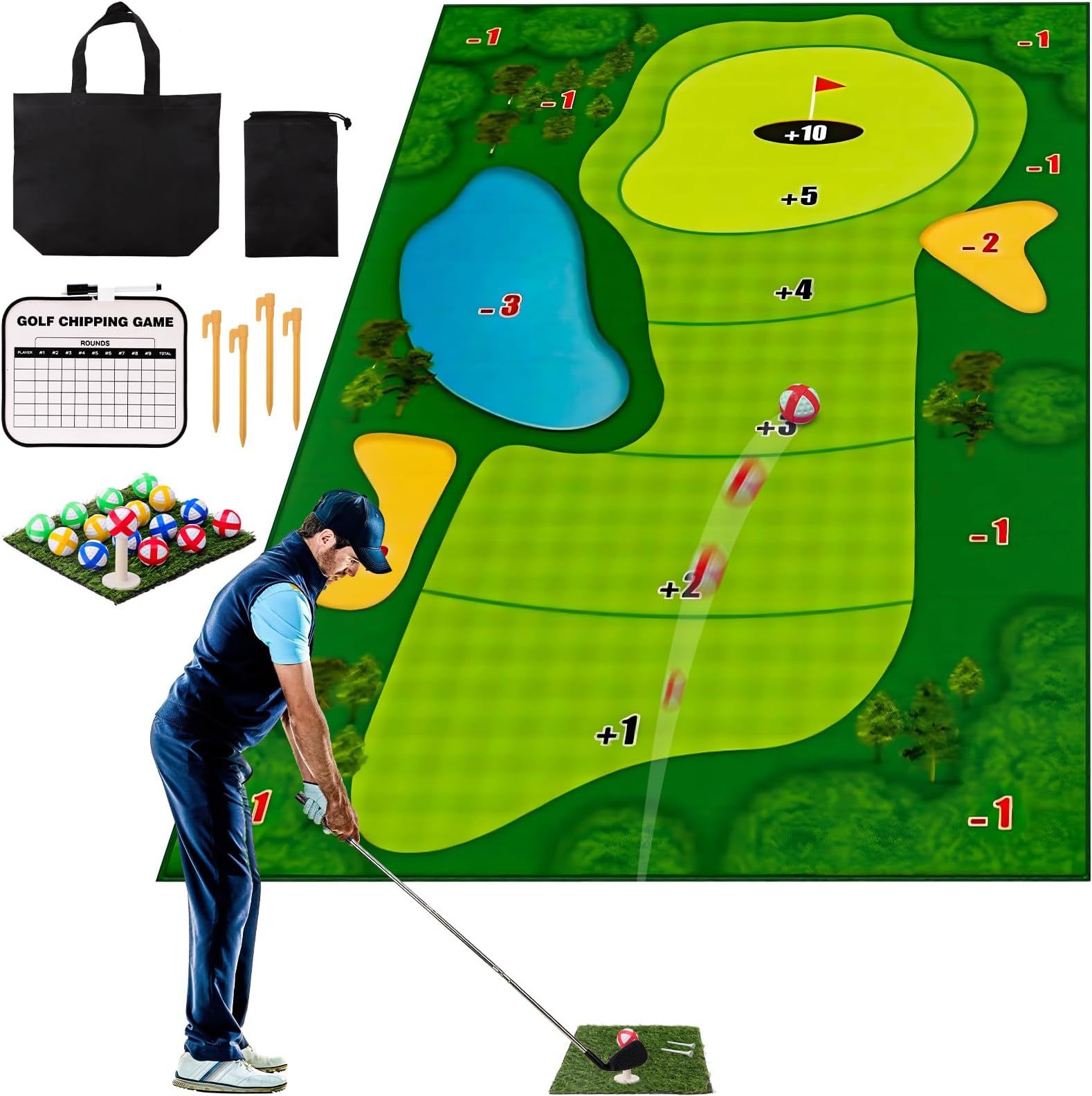 Casual Golf Game Set, HOTOIQ Velcro Golf Game Training Mat Set,Practice ...